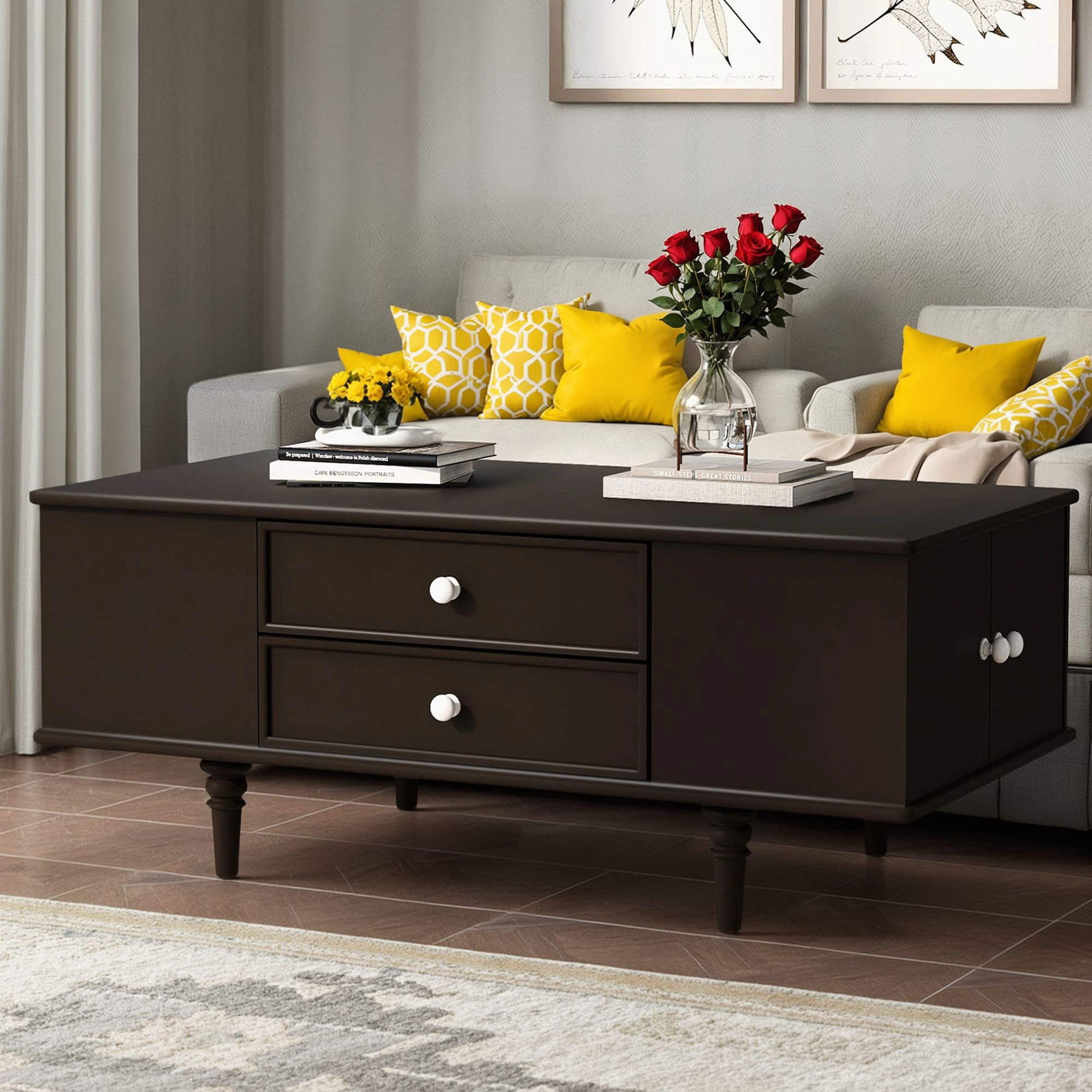 Alcott Hill® Modern 47.2 Inch Rectangular Wood Coffee Table: 4 Drawers ...