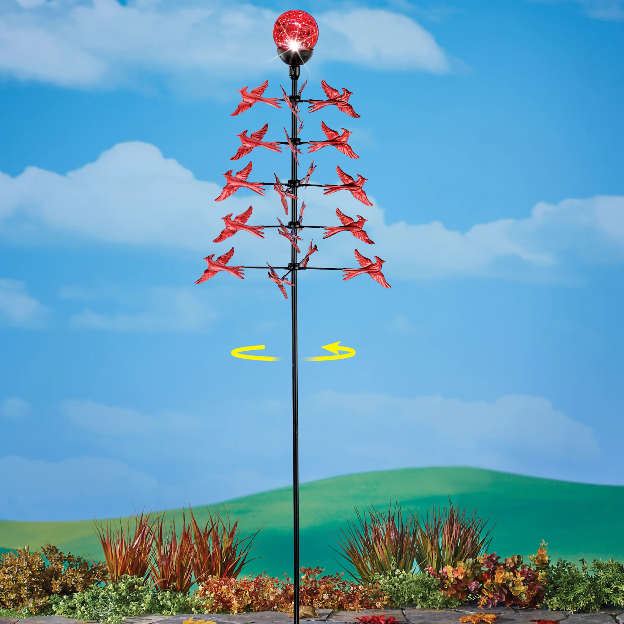 Ophelia & Co. Solar Powered LED Lighted Cardinals Wind Spinner Stake ...
