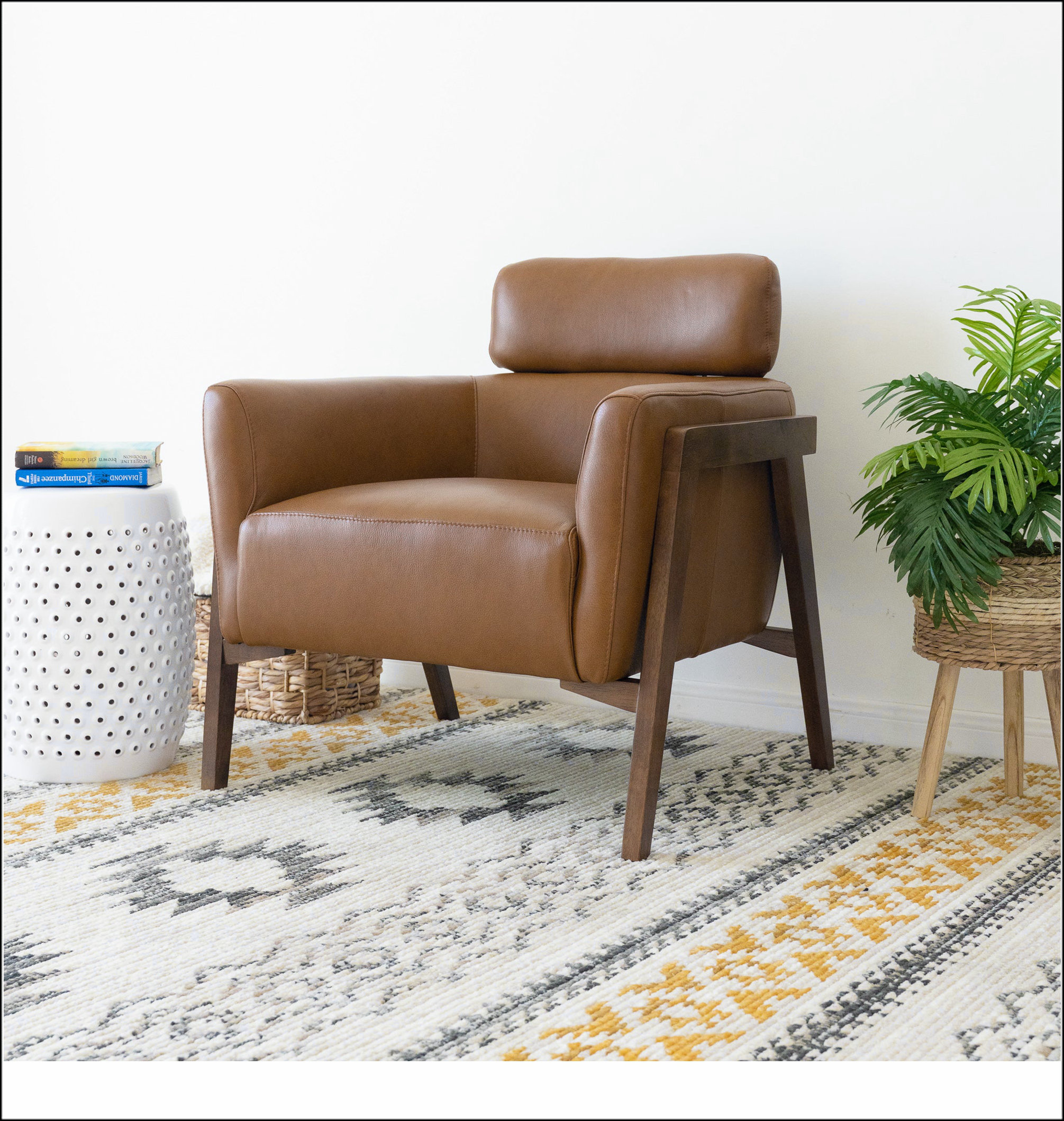 Corrigan Studio® Kayson Tan Leather Lounge Chair | Wayfair