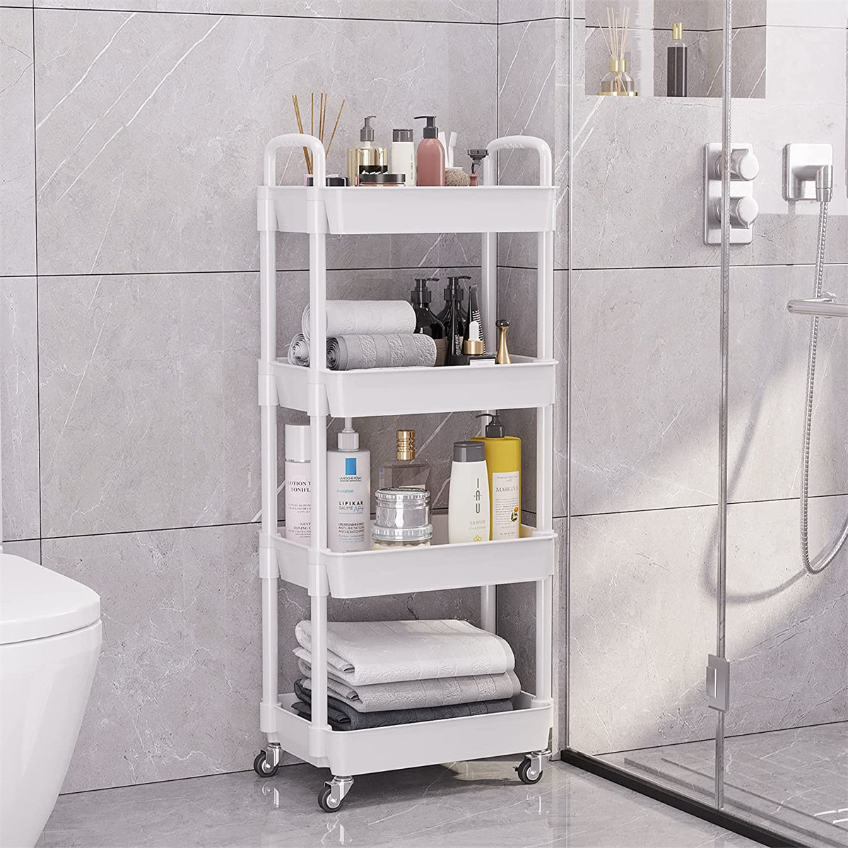 Rebrilliant 4-Tier Utility Rolling Plastic Storage Cart Trolley With ...