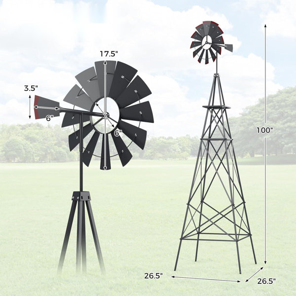 17 Stories 8.3FT Windmill Yard Garden Metal Ornamental Wind Mill ...