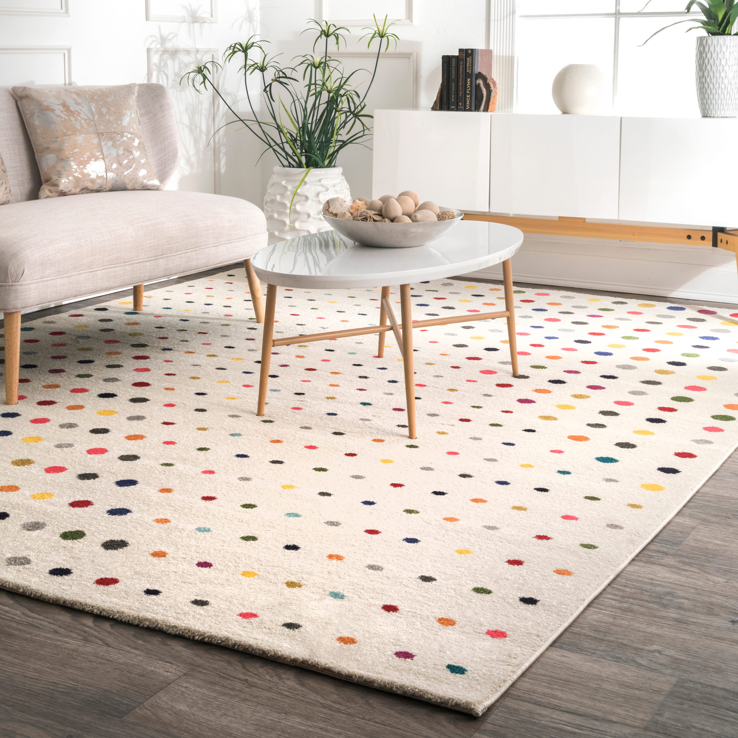 Ebern Designs Latchford Polka Dots Pink/Yellow Area Rug & Reviews | Wayfair