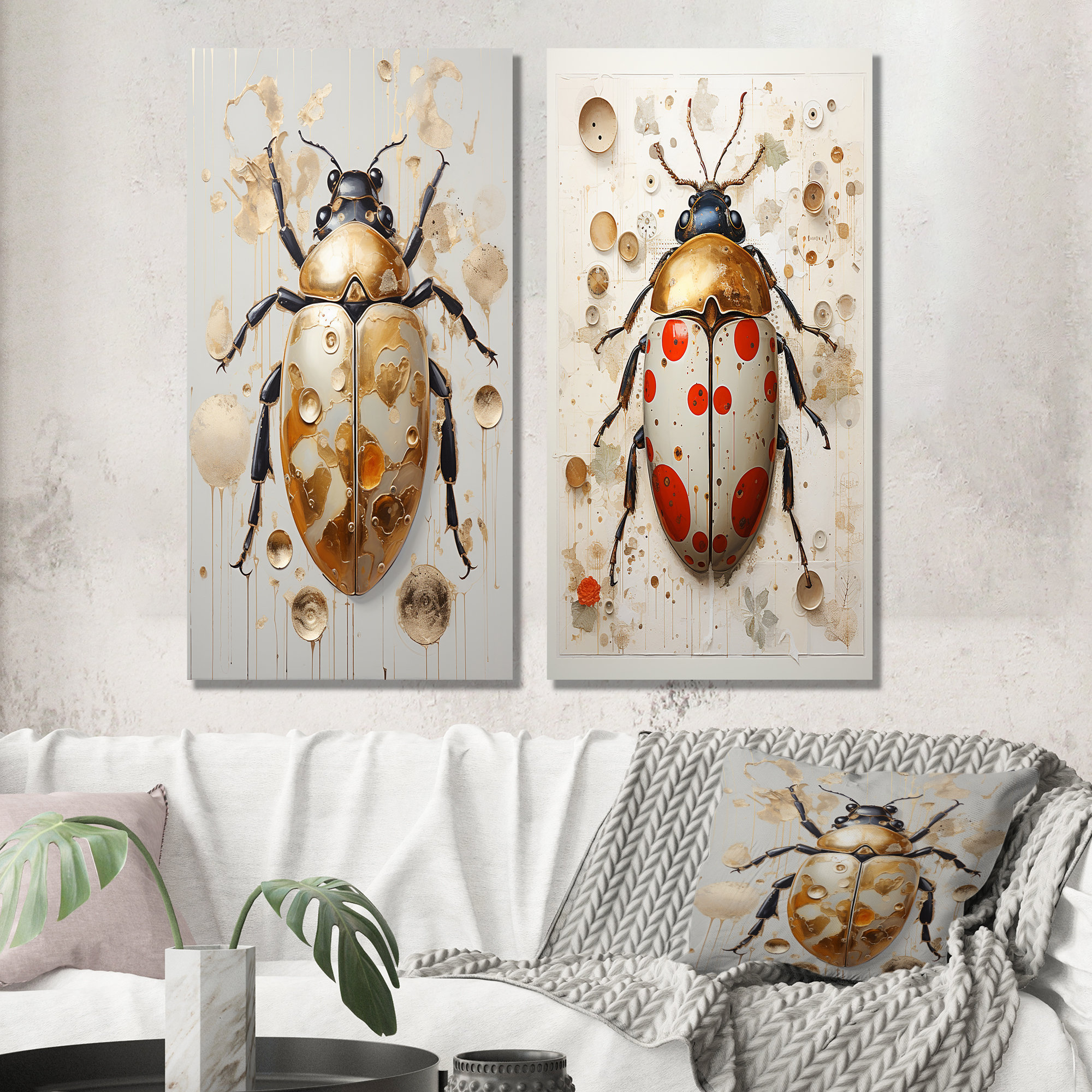 Gracie Oaks Gold Vintage Minimalism Beetle - Insects & Bugs Metal Wall ...