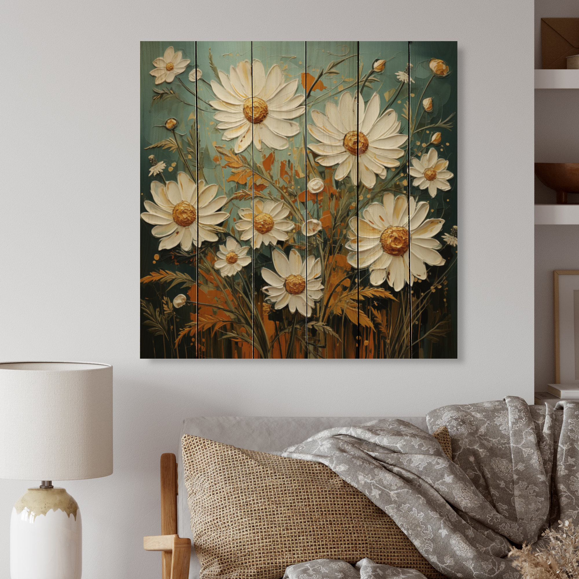 Red Barrel Studio Alaxis White And Teal Daisy Serenade II On Wood Print ...