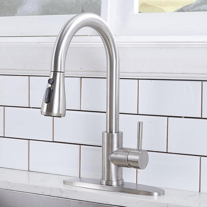 Ufaucet Brushed Nickel Single Handle Kitchen Faucet with Pull Down ...