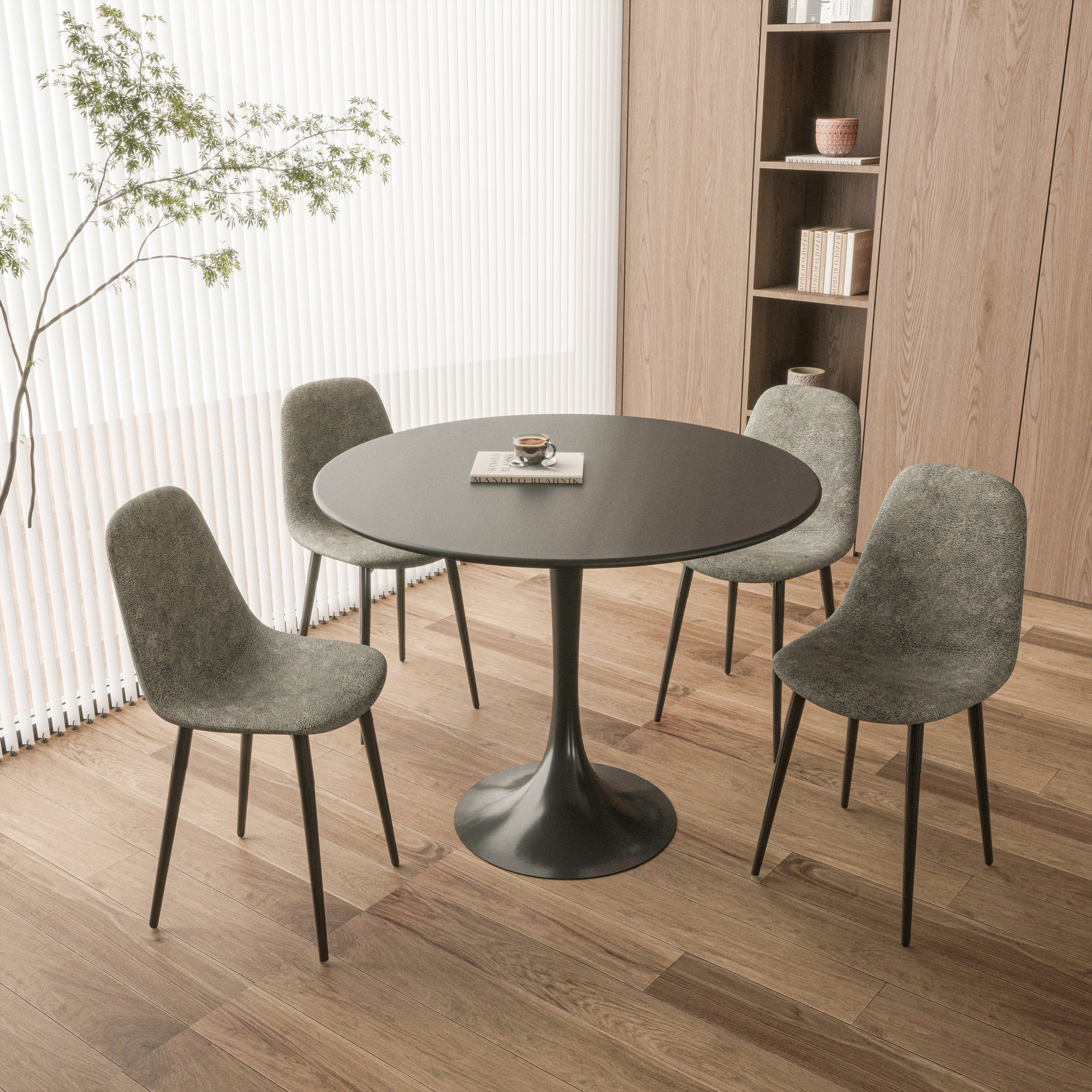 George Oliver 31.5" Round Dining Table Set for 4, Black Dining Table ...