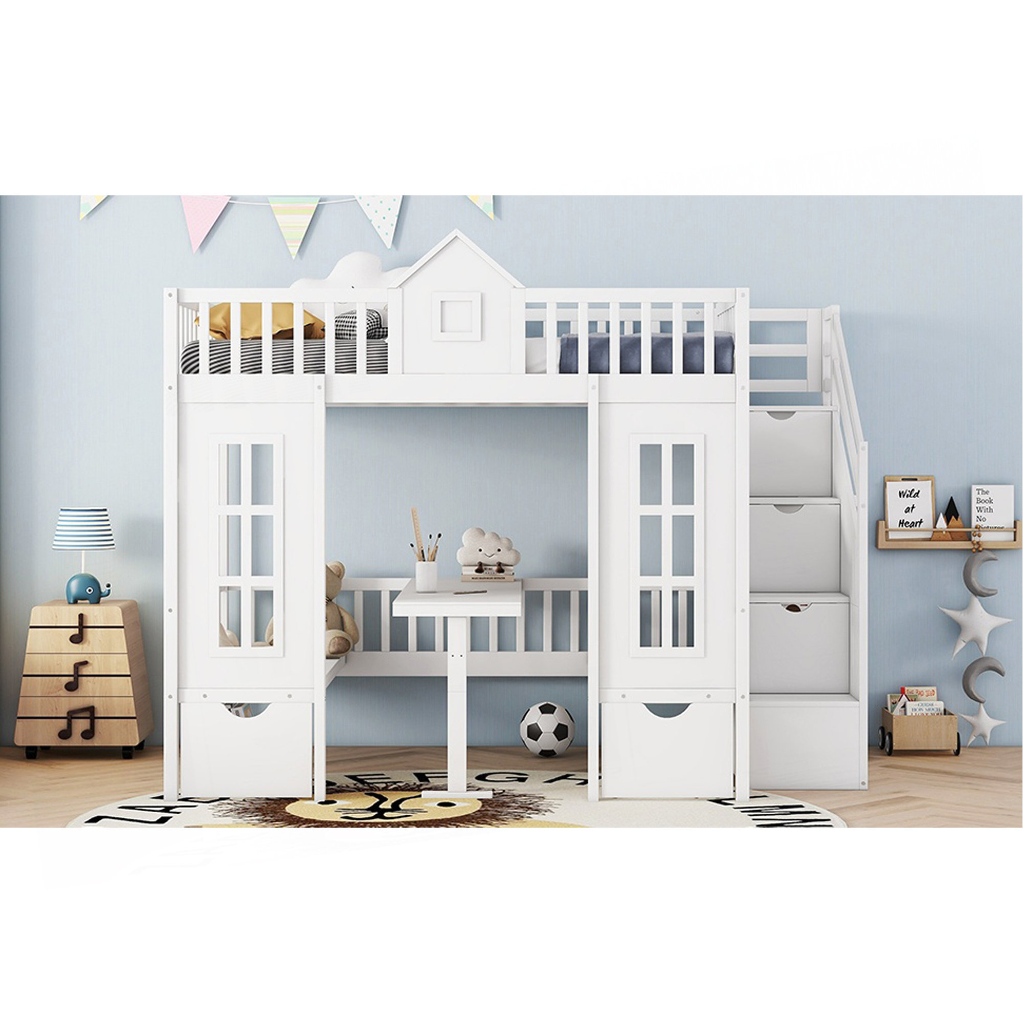 One Allium Way Full-Over-Full Bunk Bed With Changeable Table, Bunk Bed ...