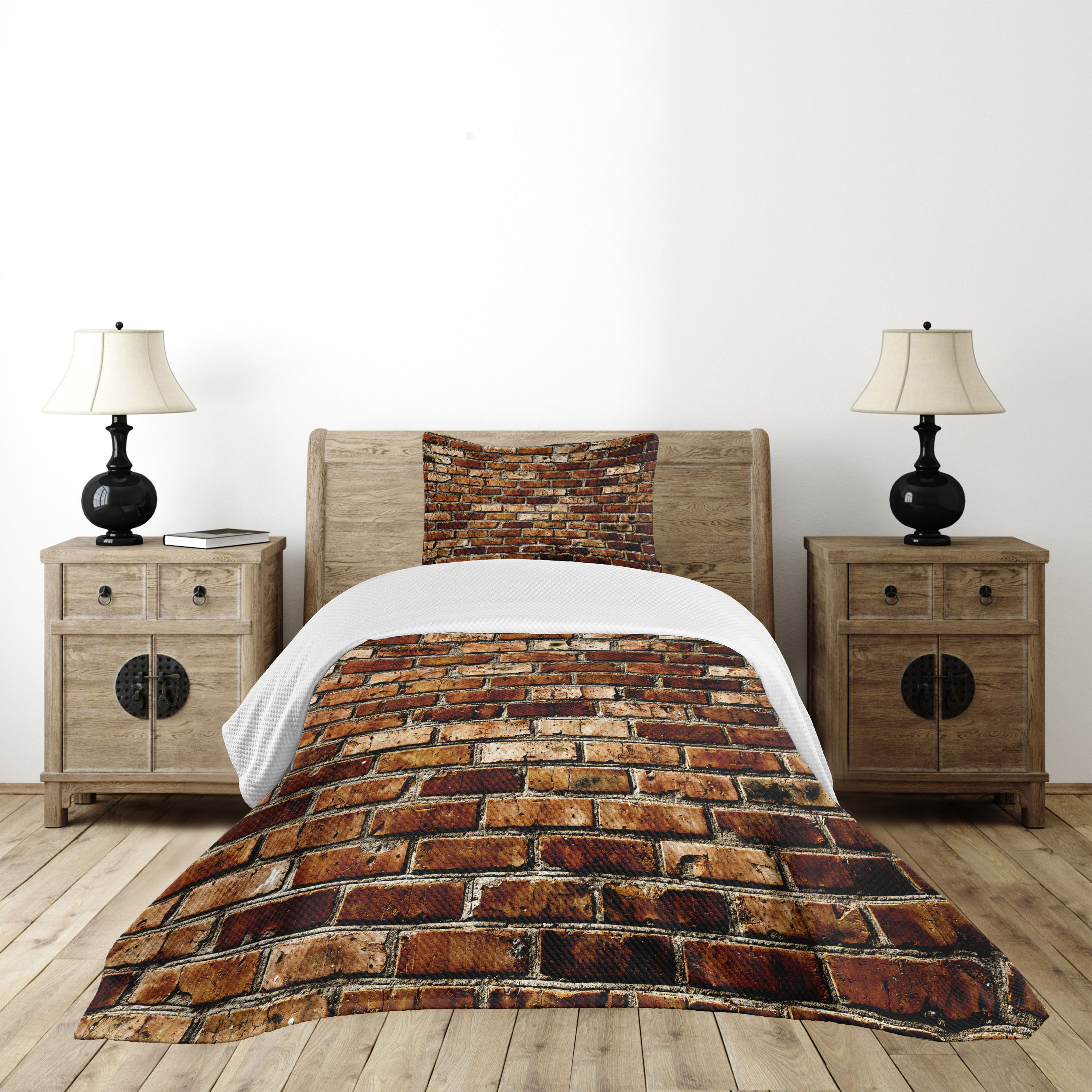 Ambesonne Brown Bedspread Set Old Grunge Brick Wall Brown Chestnut ...