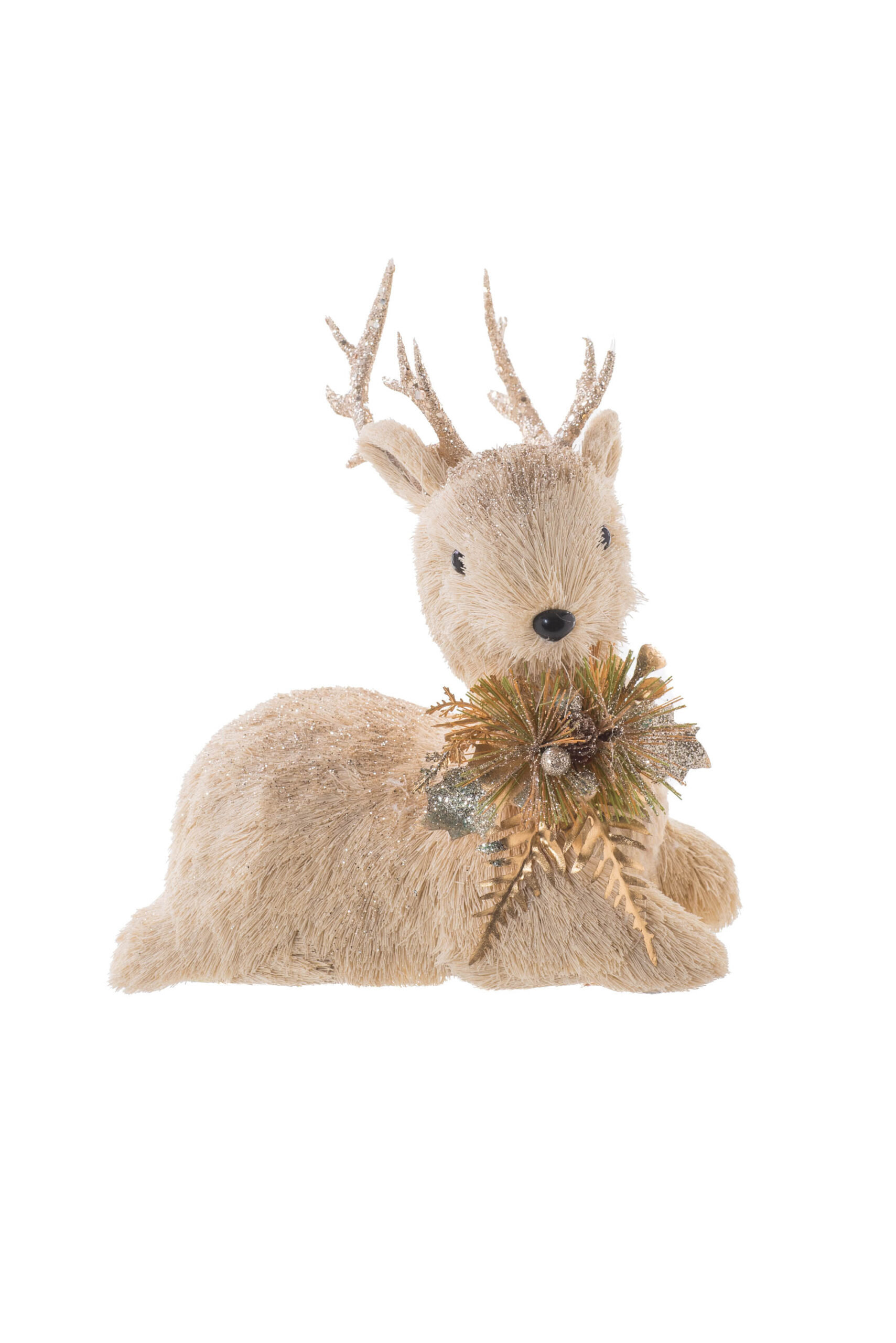 The Holiday Aisle® Cream/Gold Straw Fur Lying Down Sparkly Deer with ...