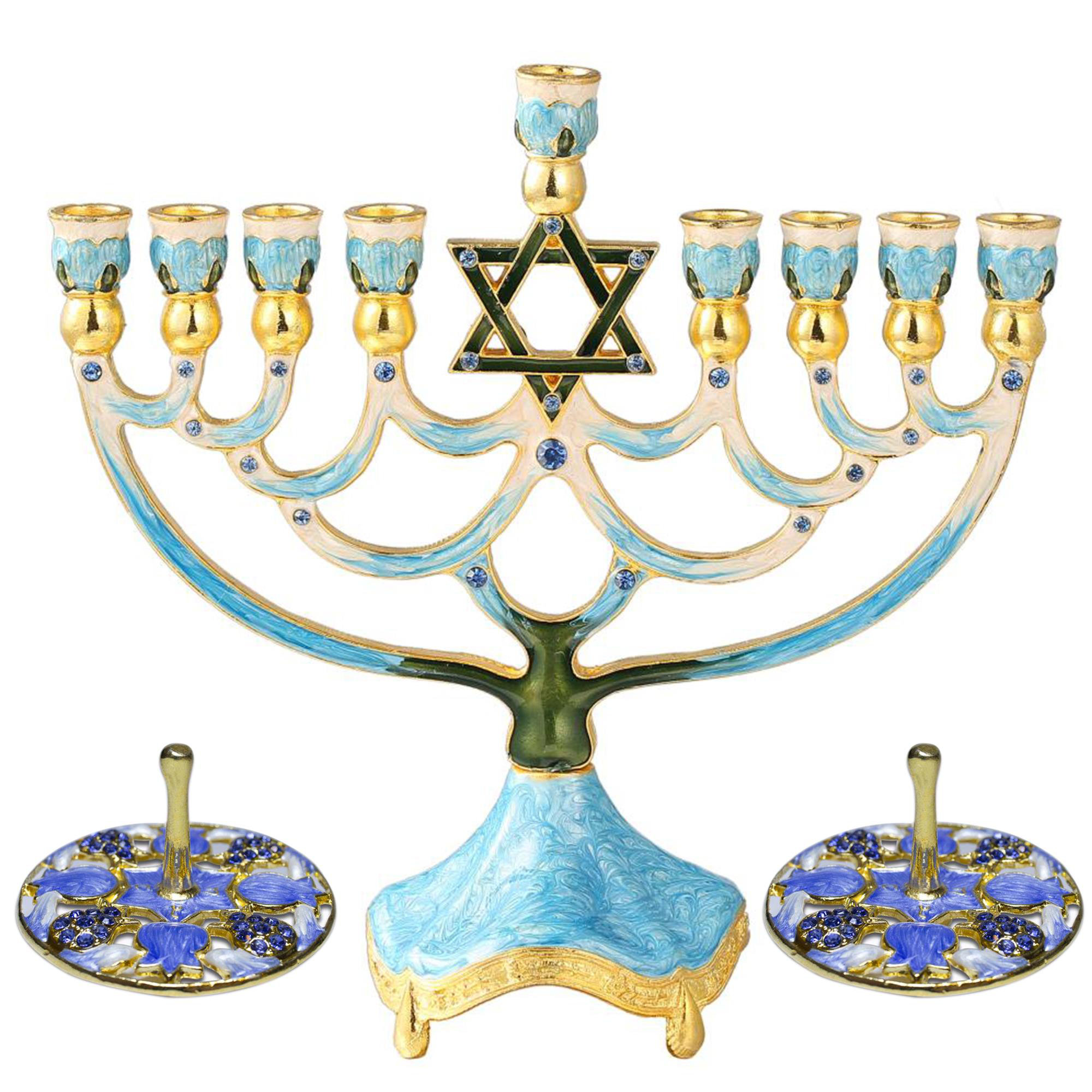 Matashi Crystal Best Judaica Set - Hand Painted Enamel Menorah ...