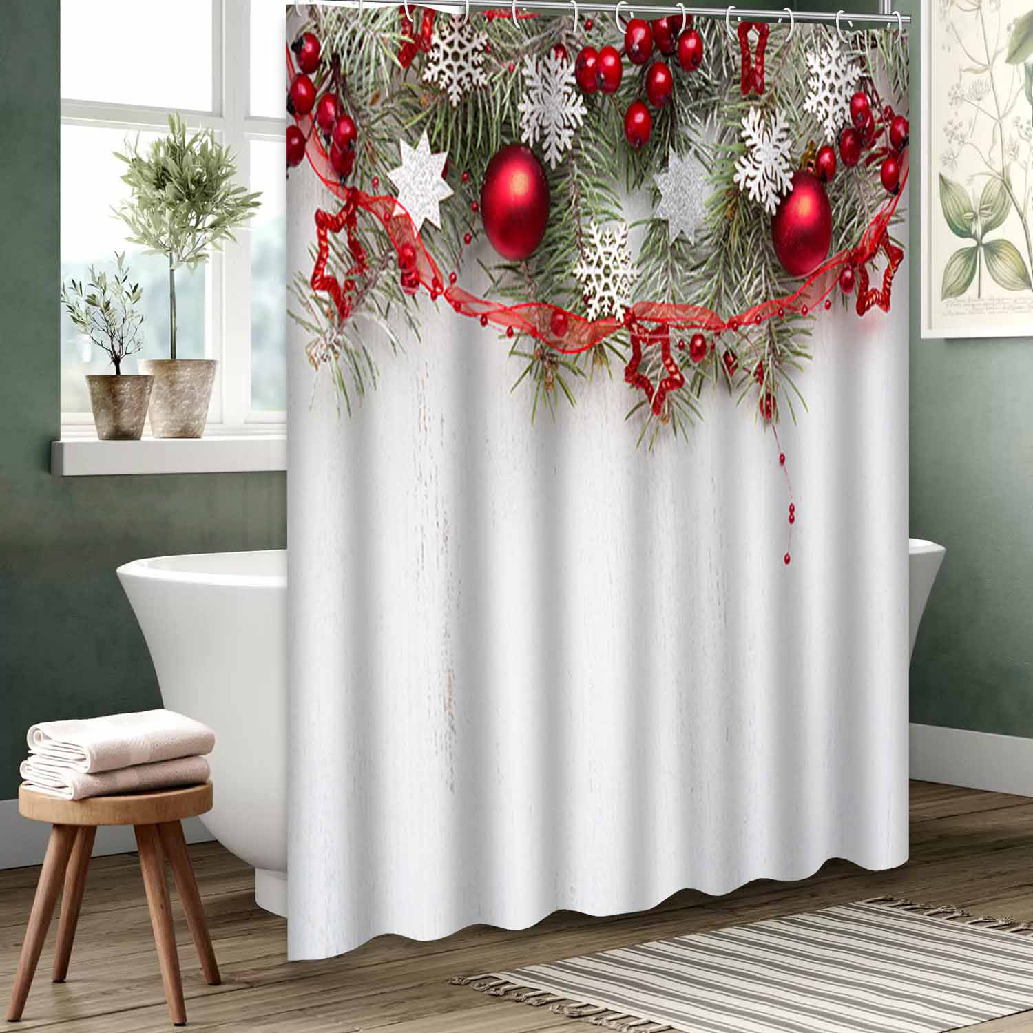 The Holiday Aisle® Red Waterproof Shower Curtain, Shower Curtains for ...
