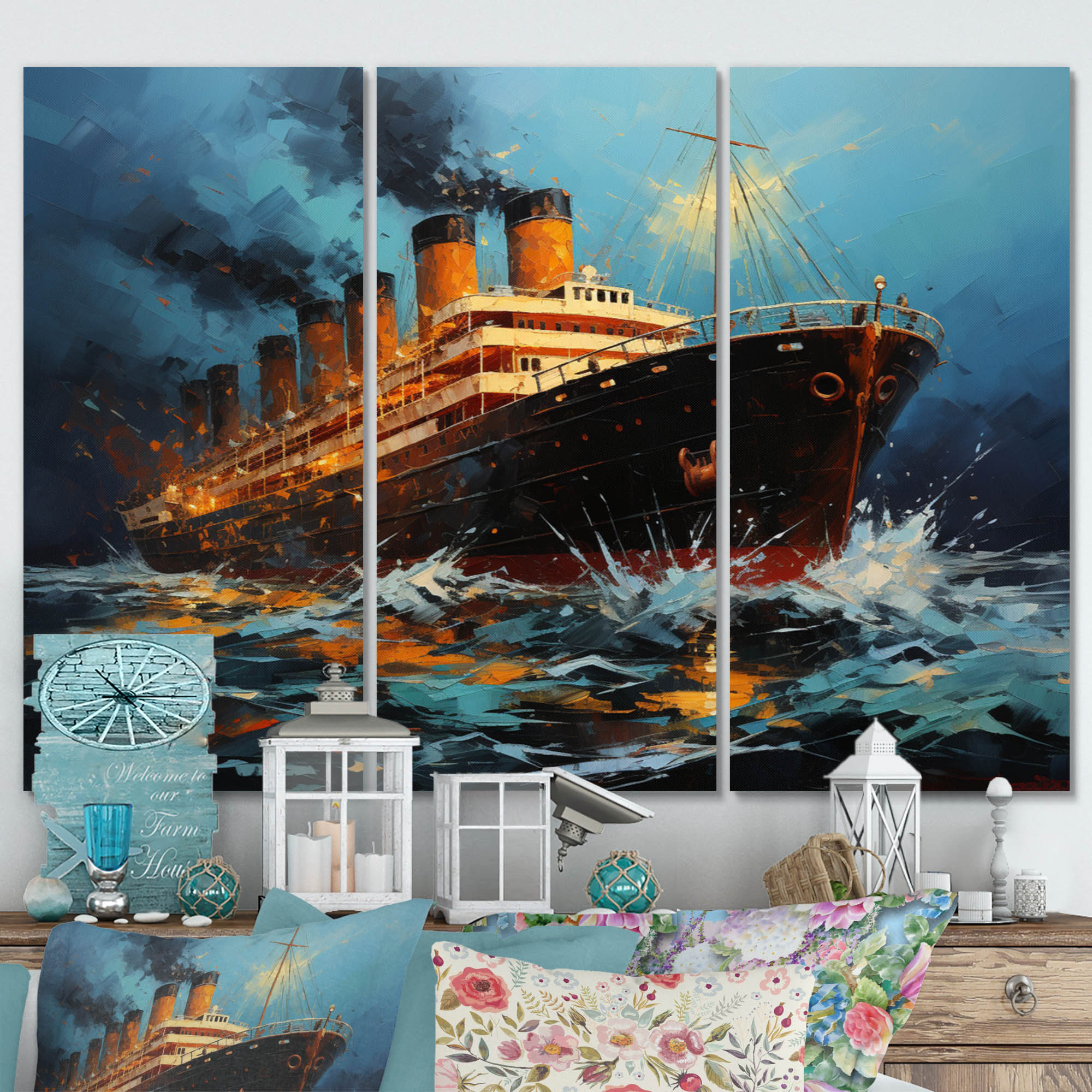 Breakwater Bay Boat Titanic Collage Interwoven II On Canvas 3 Pieces ...