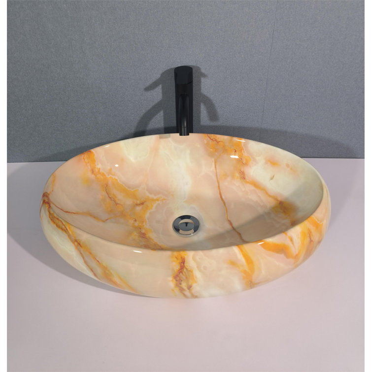 QieRao 16'' Marble Ceramic Oval Bathroom Sink | Wayfair