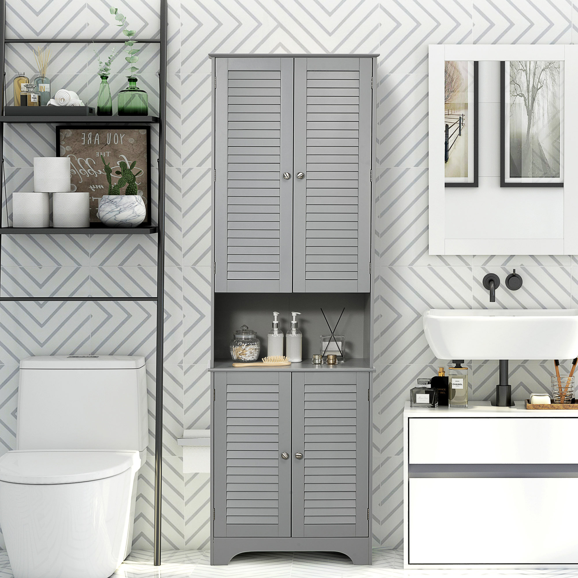 Winston Porter Tall Narrow Bathroom Storage Cabinet With Doors And ...