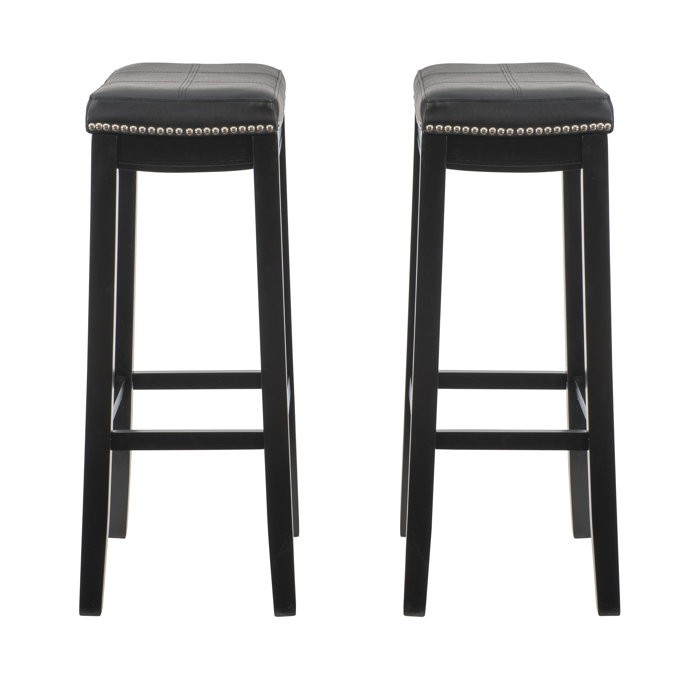 Lark Manor Arlyce 26.5" Solid Wood Backless Counter Stool with Vegan ...