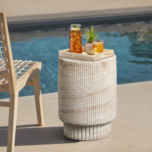 Mercer41 Travertine-Style Round Ribbed MgO Side Table | Wayfair