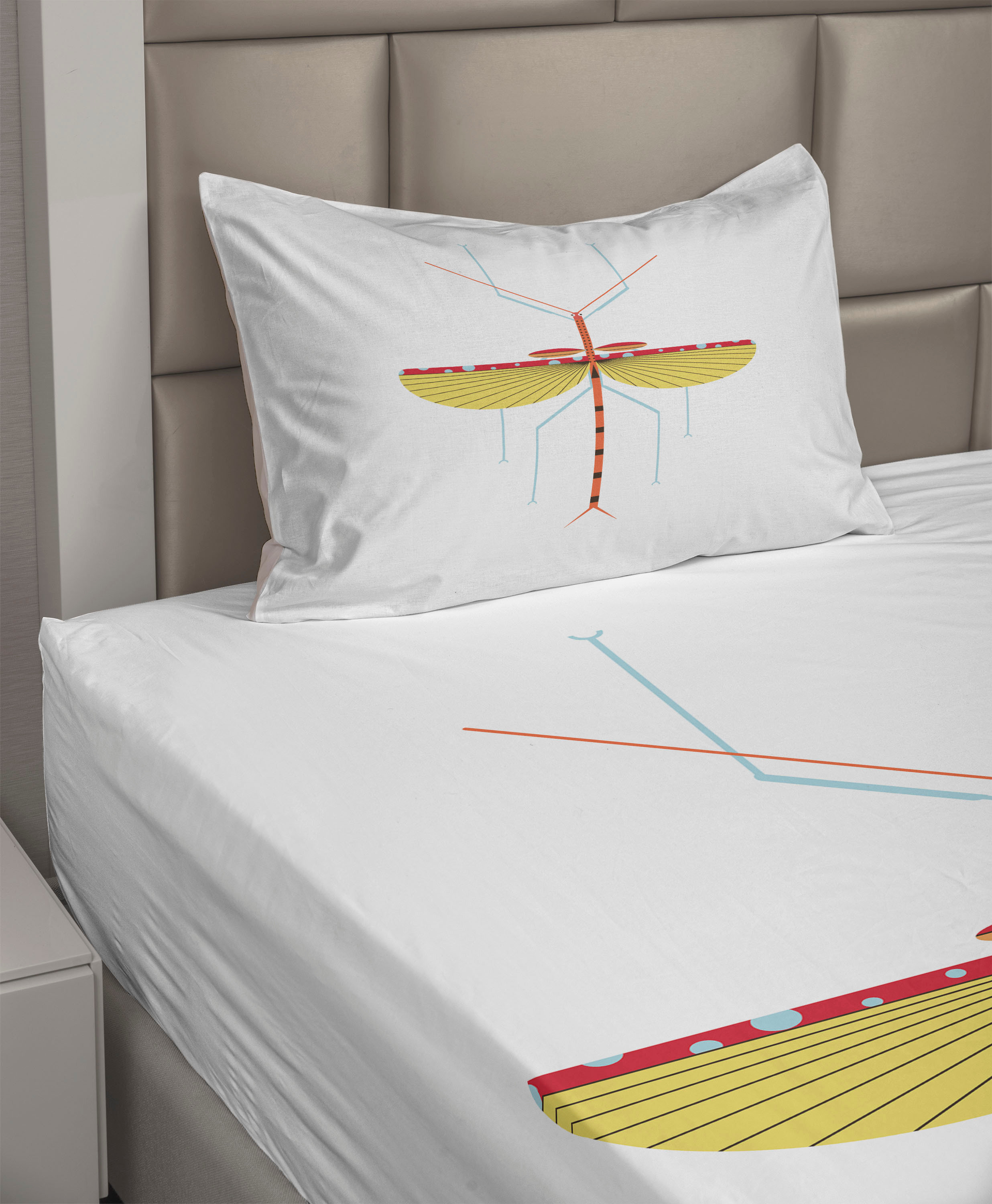 Ambesonne Tropical Sheet SetCartoon Colorful Mantis Mustard Dark Pink ...