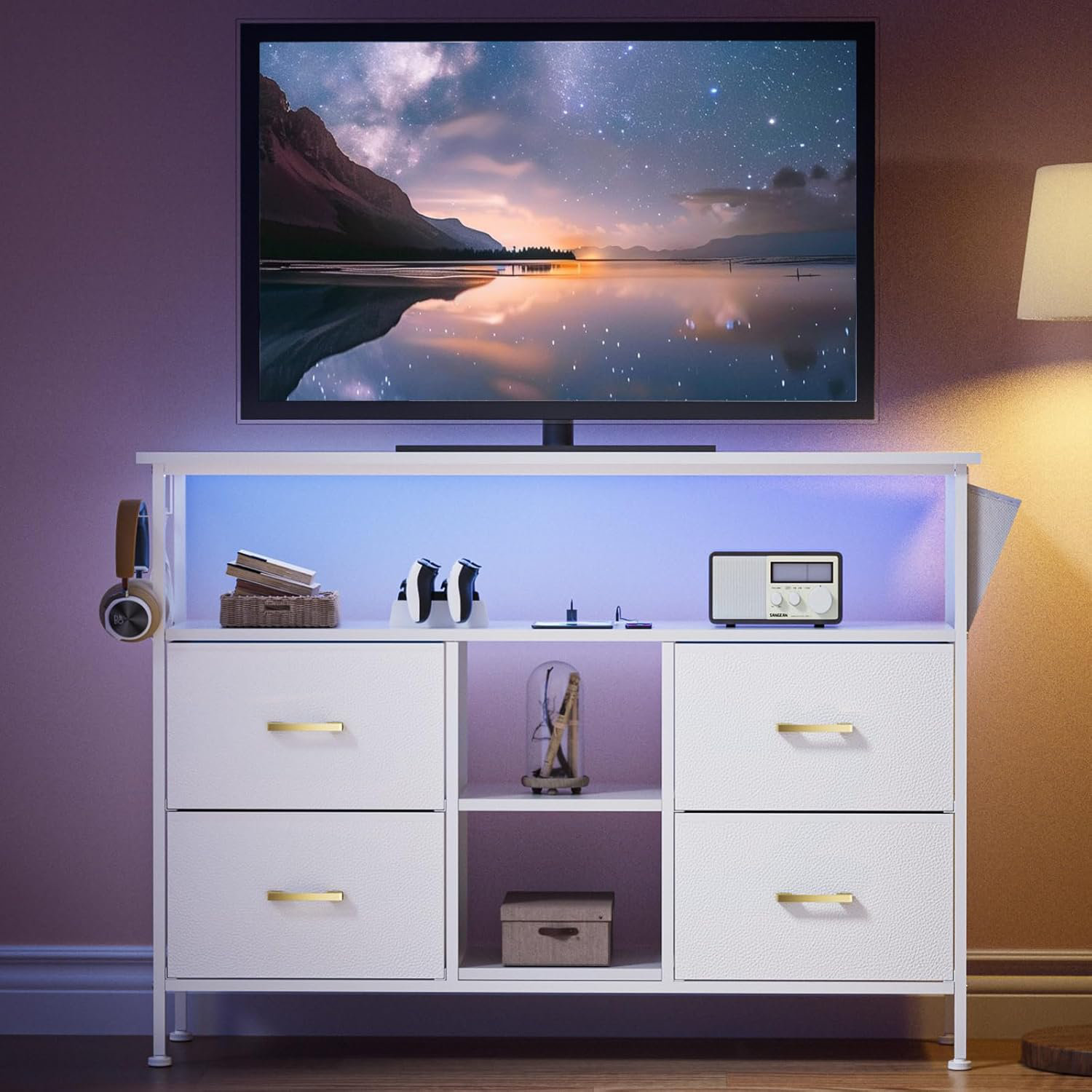 Wrought Studio™ TV Stand with Power Outlet for Living Room, 4-Drawer ...