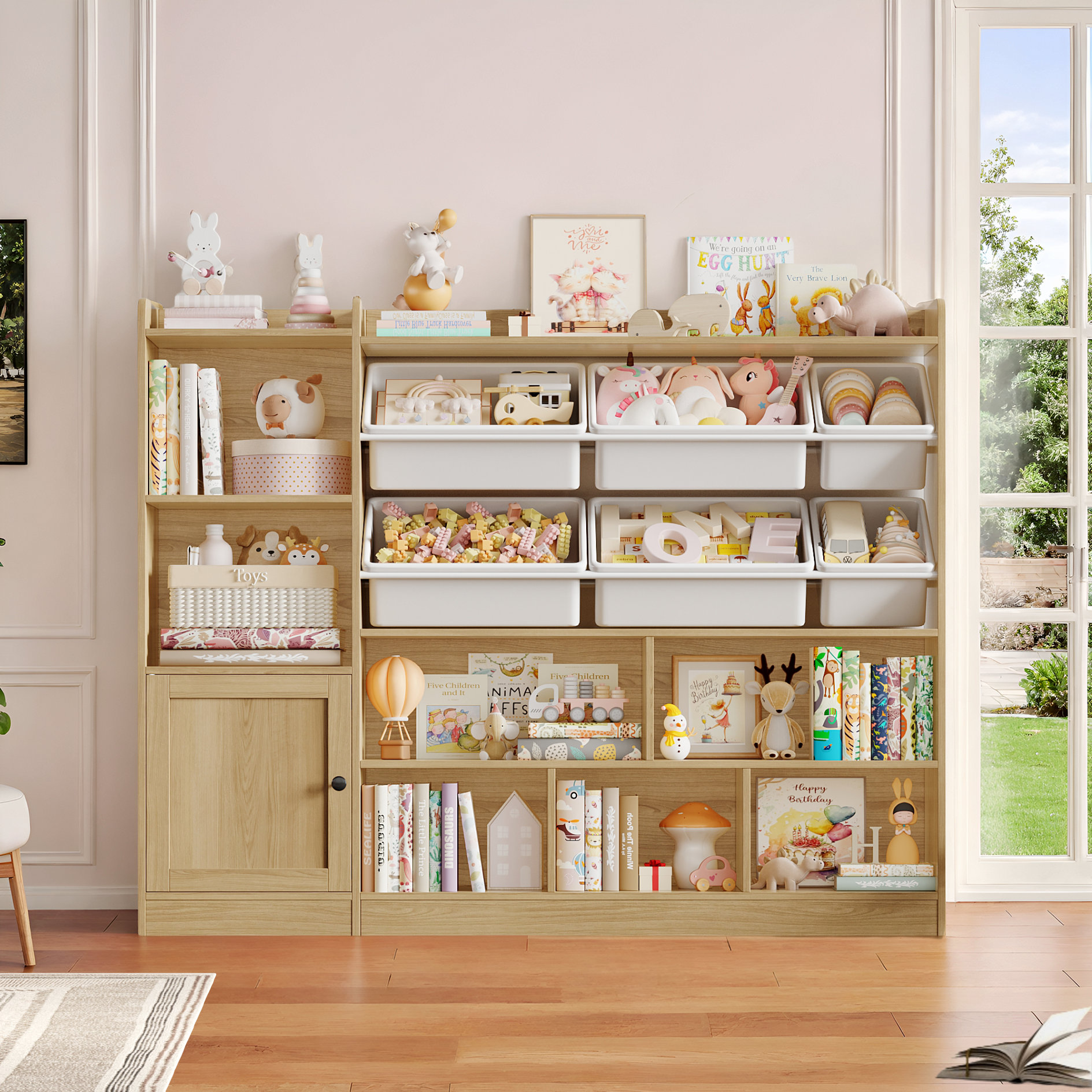 Harriet Bee 55.1"W Wood Storage Kids Bookcase with Removable Bins and ...