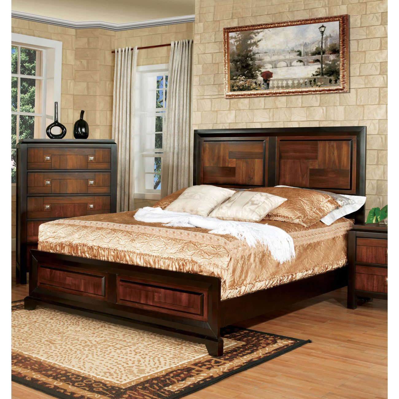 GZMWON Transitional Bed Acacia / Walnut Solidwood Pcs Bed Bedroom ...