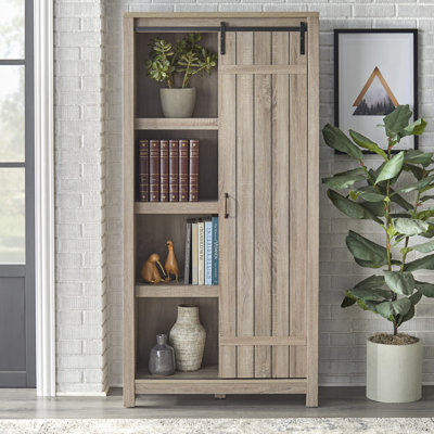 Gracie Oaks Rustic Farmhouse Storage Cabinet Bookcase with Sliding Barn ...