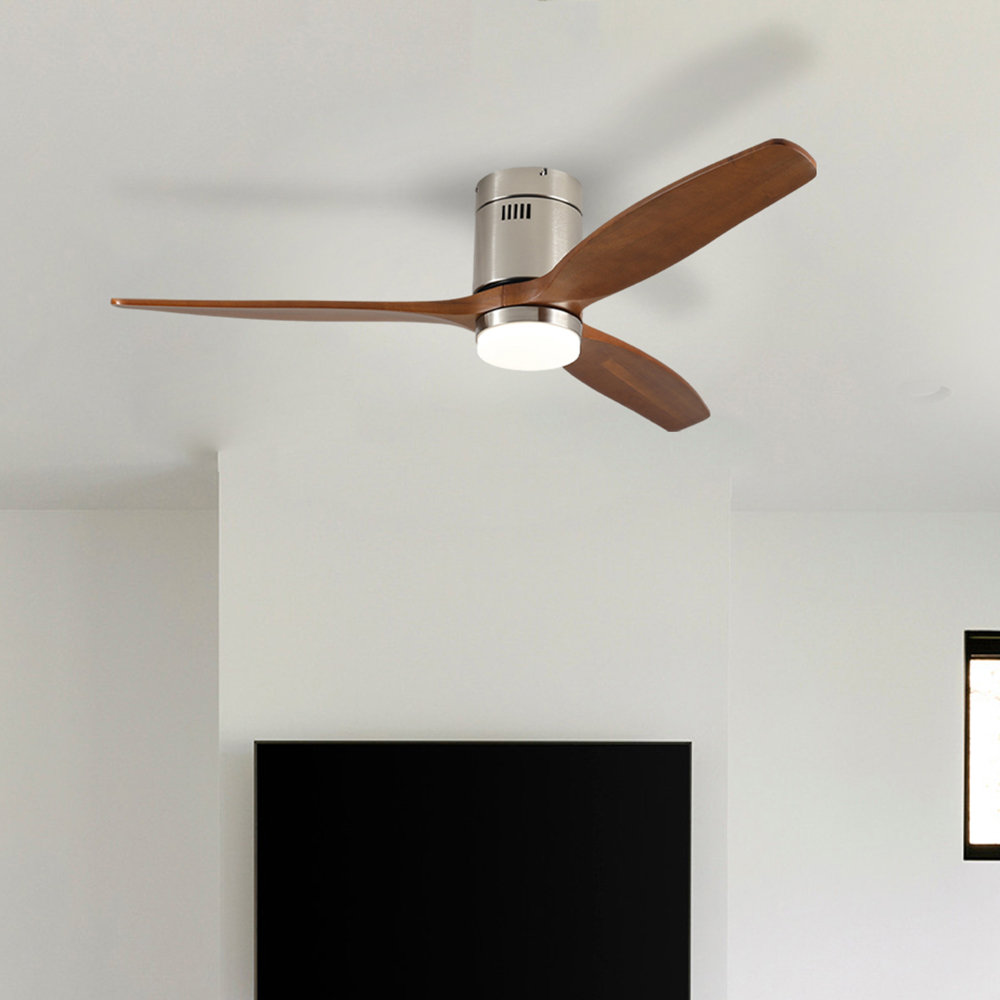 George Oliver Ceiling Fan with Light, 3 Light Walnut Solid Wood Blades ...