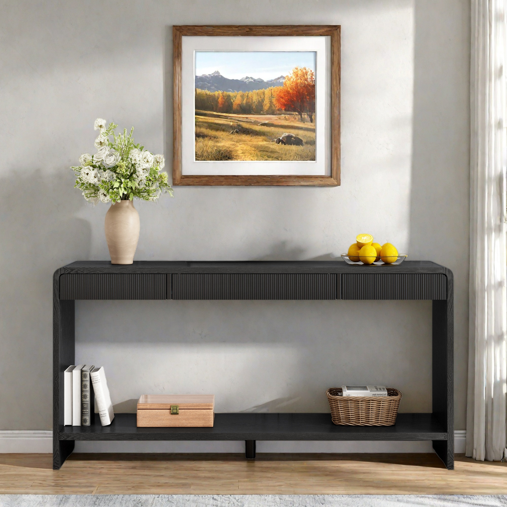 Latitude Run® Console moderne avec 3 tiroirs, lattes verticales et ...