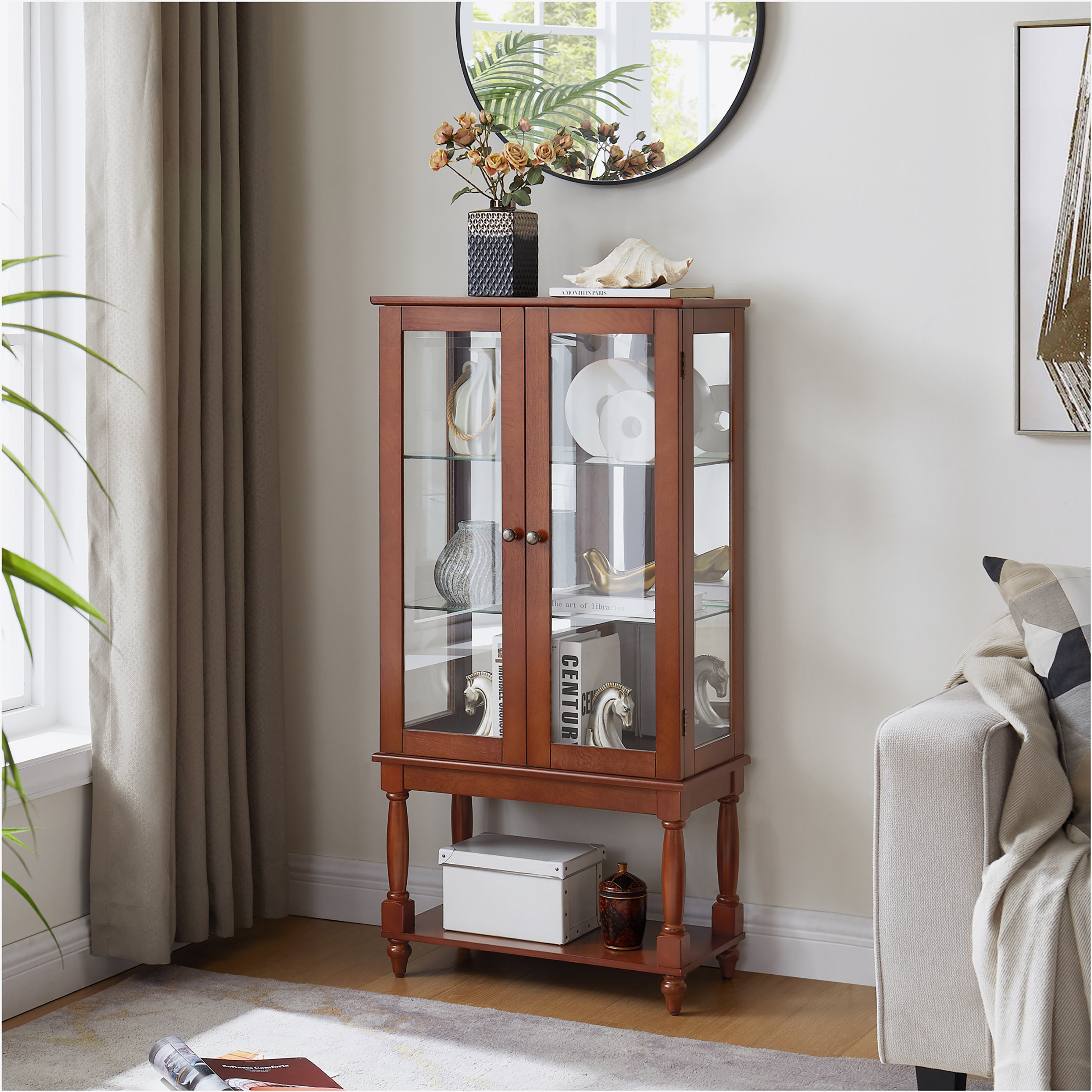 Canora Grey Curio Cabinet Lighted Curio Display Cabinet with Open ...