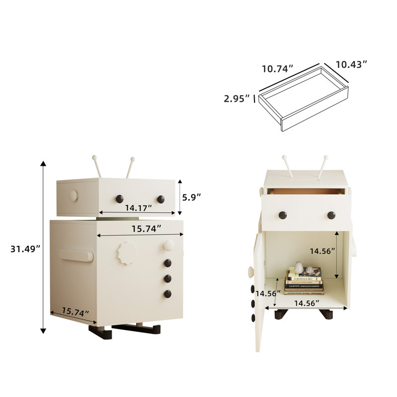 Latitude Run® Creative Bedside Table, Side Tables, 360° Rotating ...
