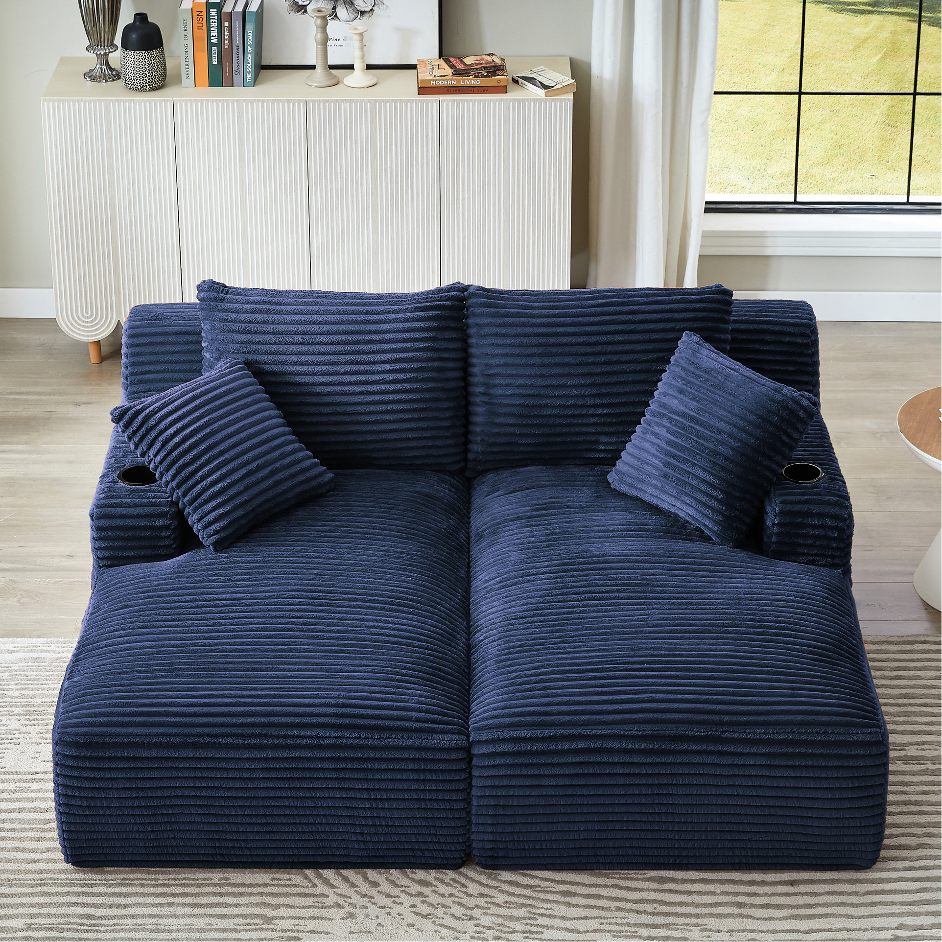 Latitude Run® Double Chaise Lounge With Cupholders, Compressed Corduroy ...