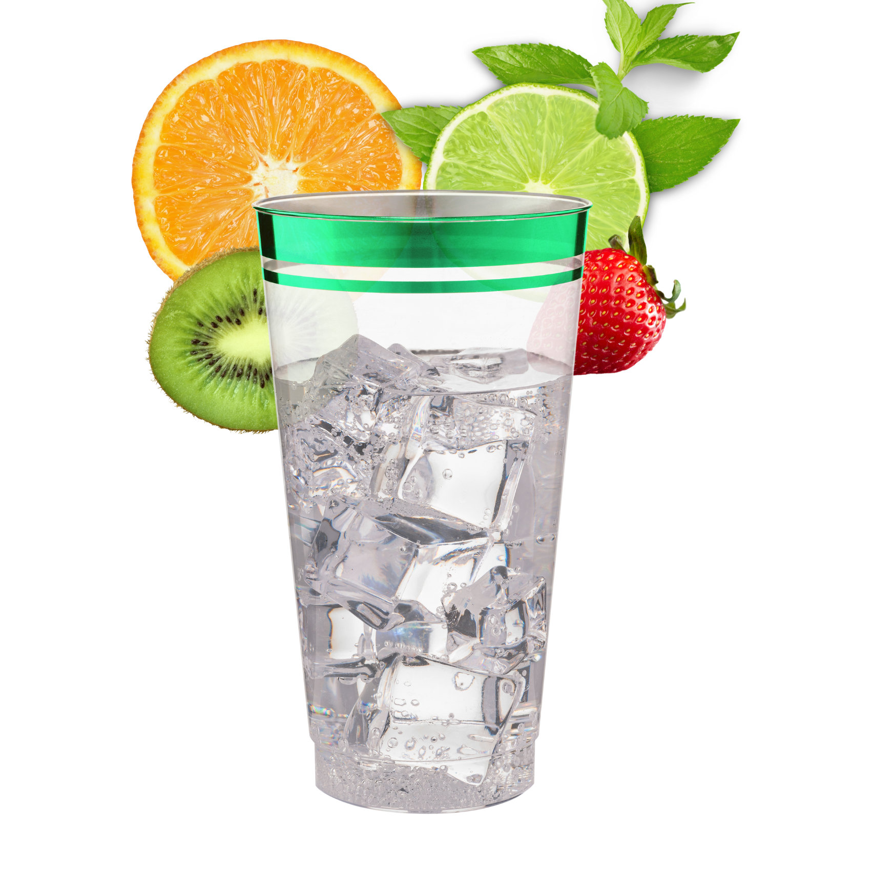 Perfect Settings Tableware 100 Pk Green Rim, 16oz Hard Clear Disposable ...