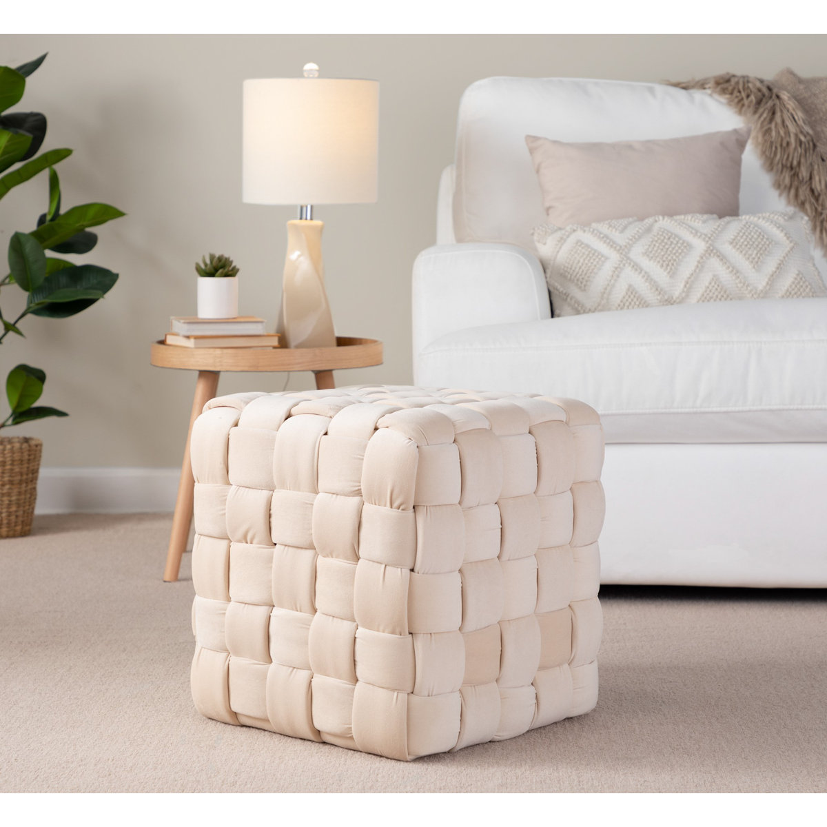 Everly Quinn 16.5" Wide Velvet Square Pouf Ottoman & Reviews | Wayfair