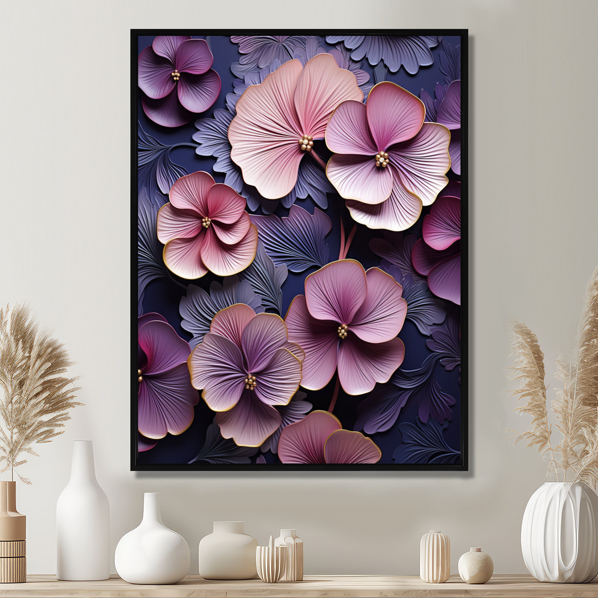 Winston Porter Retro Violet Flowers - Violet Wall Art Decor | Wayfair