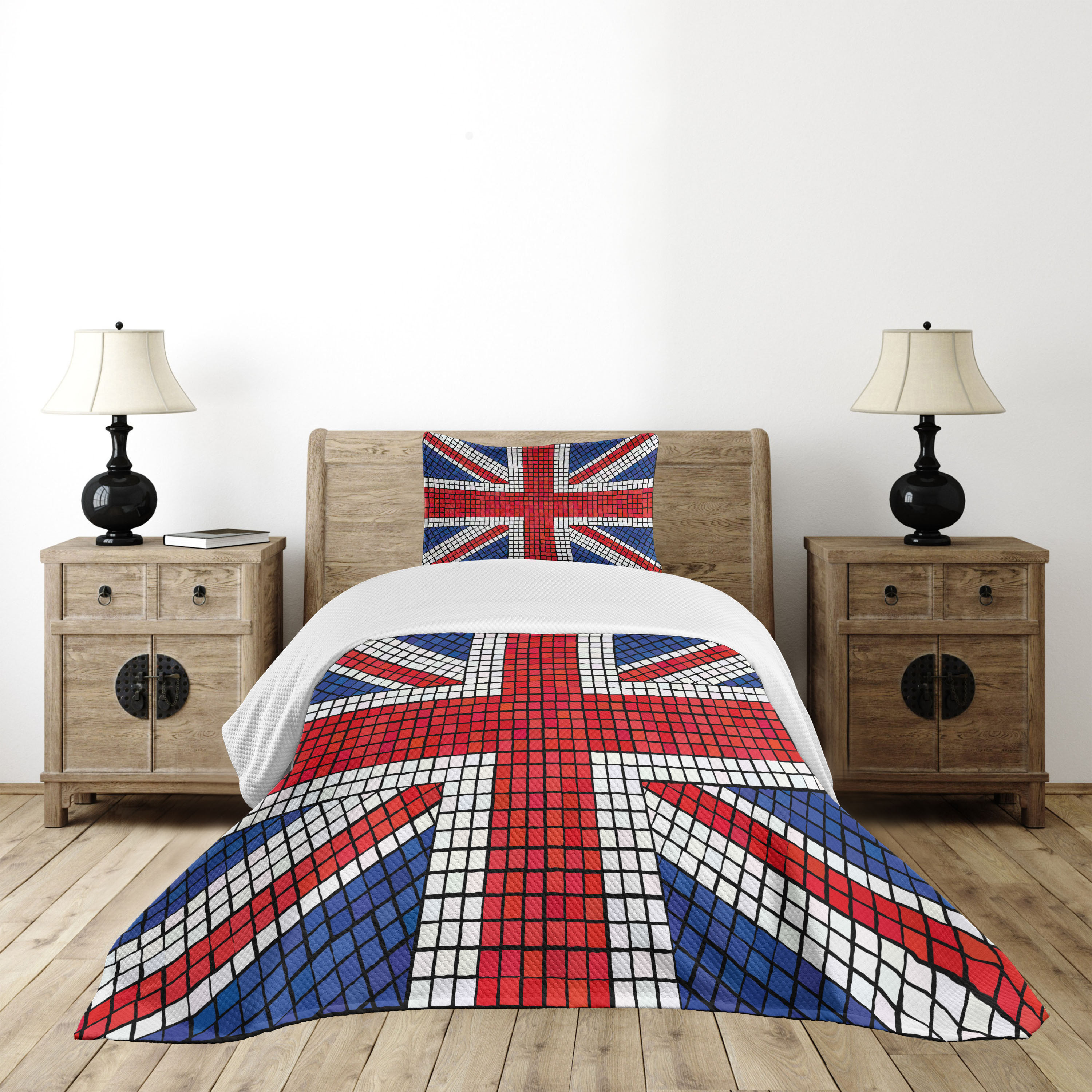 Ambesonne Union Jack Bedspread Set Mosaic British Flag Royal Blue Red ...