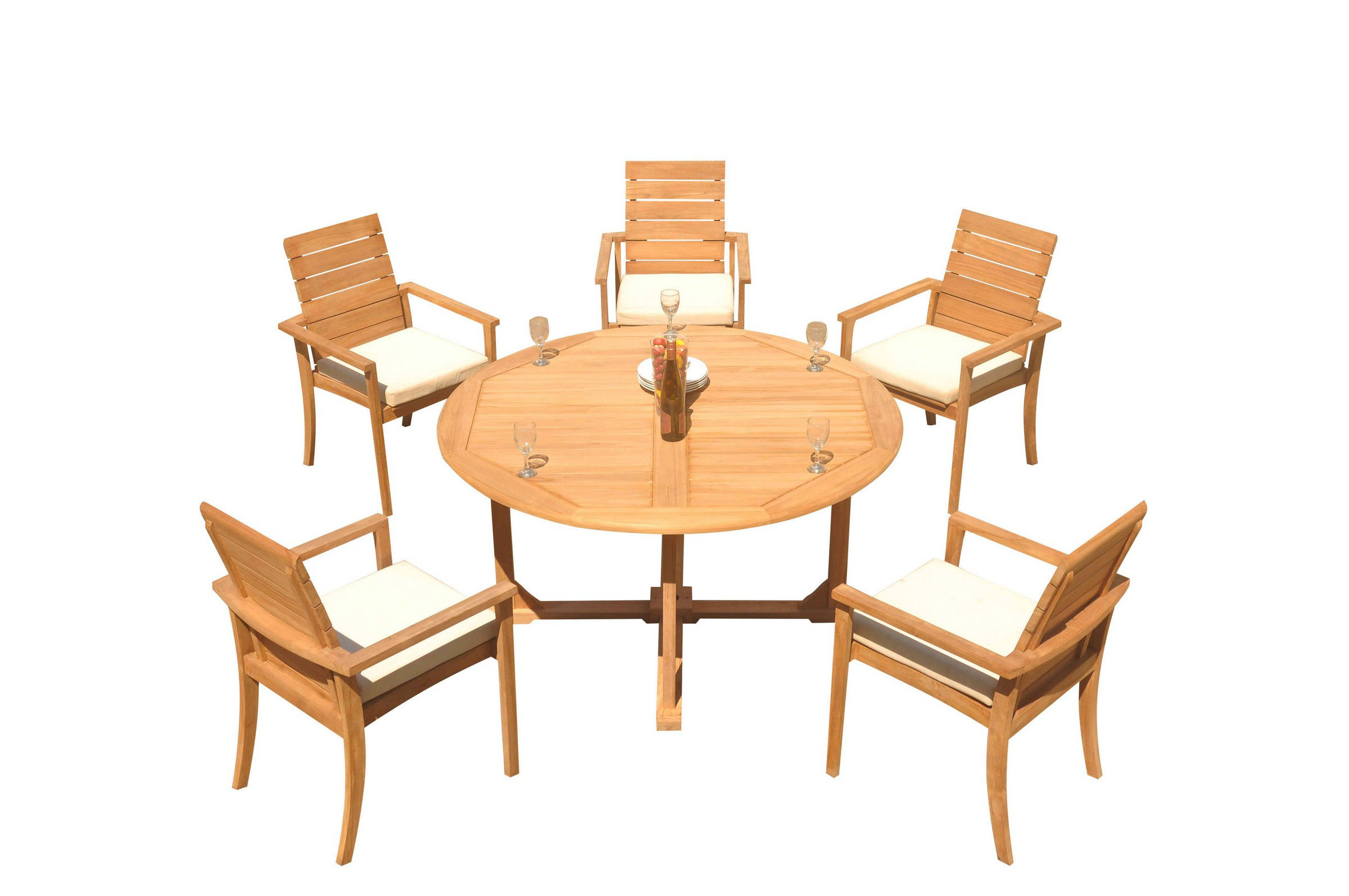 Teak Smith Algrave Round 5 - Person 60" Long Teak Dining Set | Wayfair
