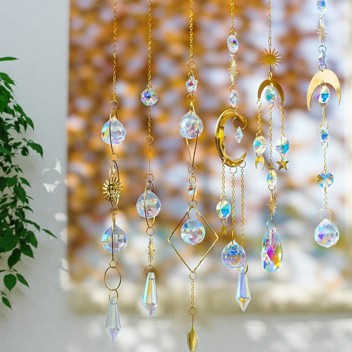 Mercer41 6 PCS Colourful Crystals Suncatcher For Windows Hanging ...