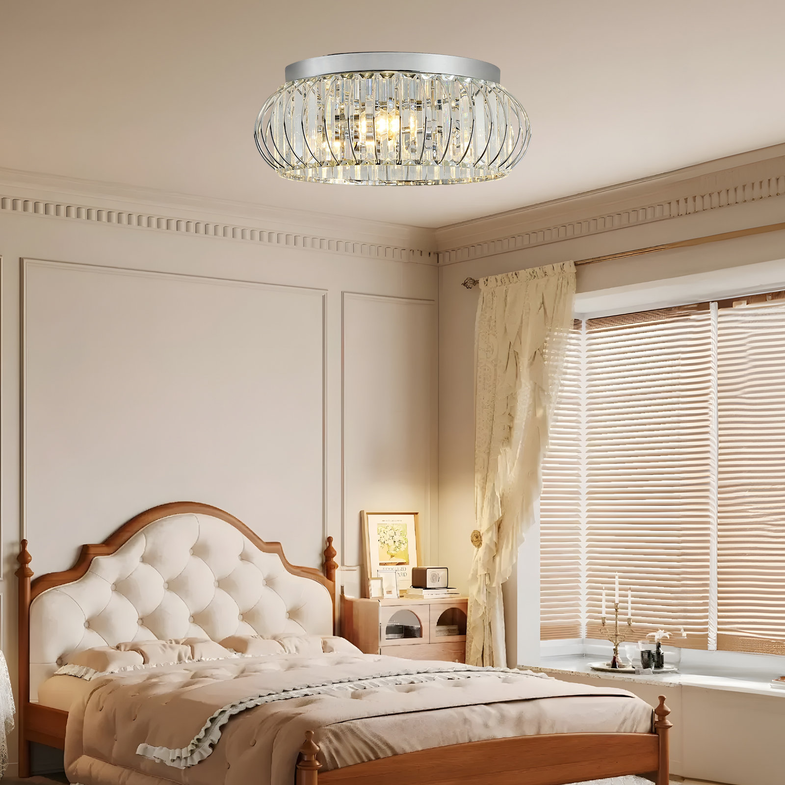 Everly Quinn 3 Lights Semi Recessed Ceiling Light, Modern Crystal ...