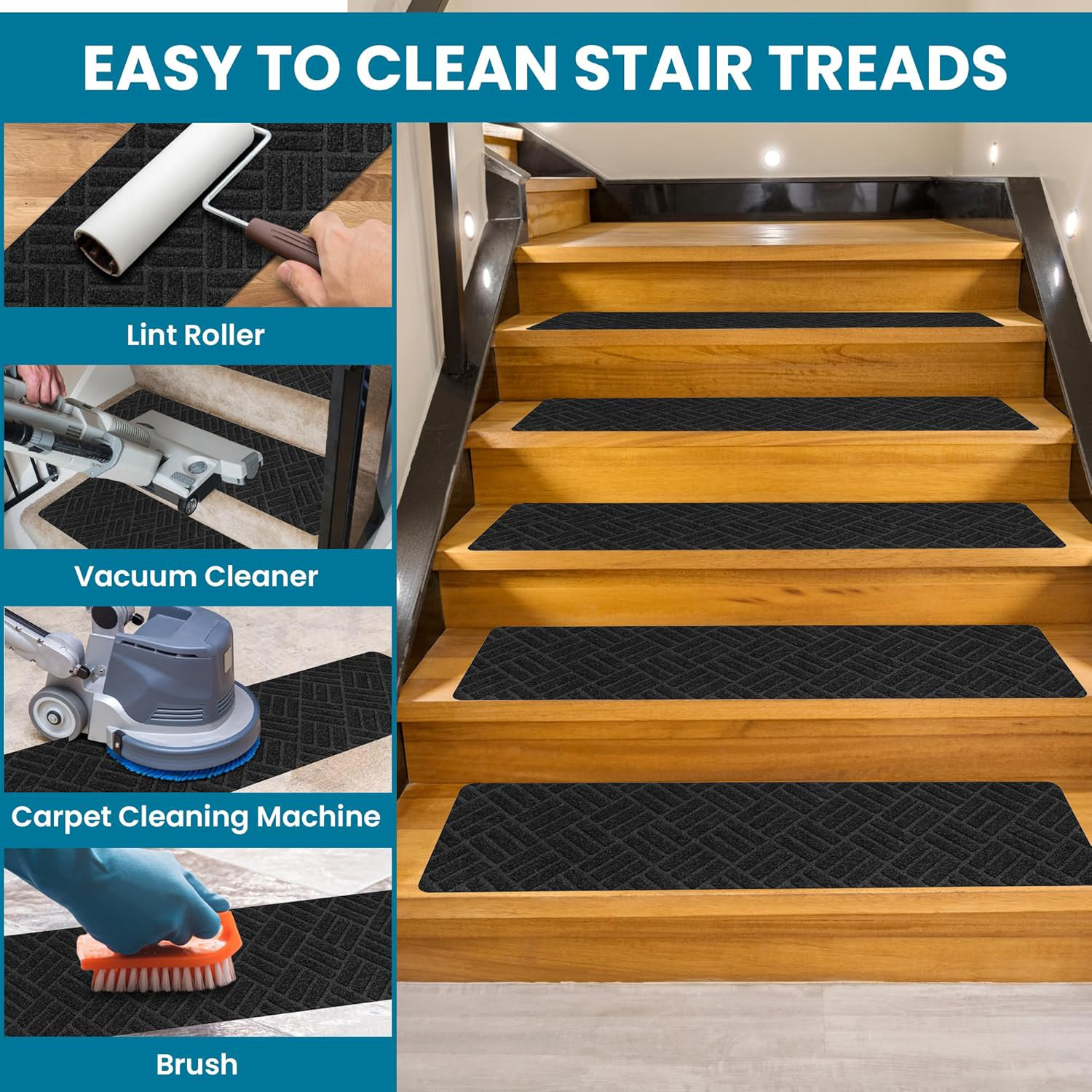 Hokku Designs 30” X 8” Step Carpet For Stairs Non Slip - 15 PCS Pre Cut ...