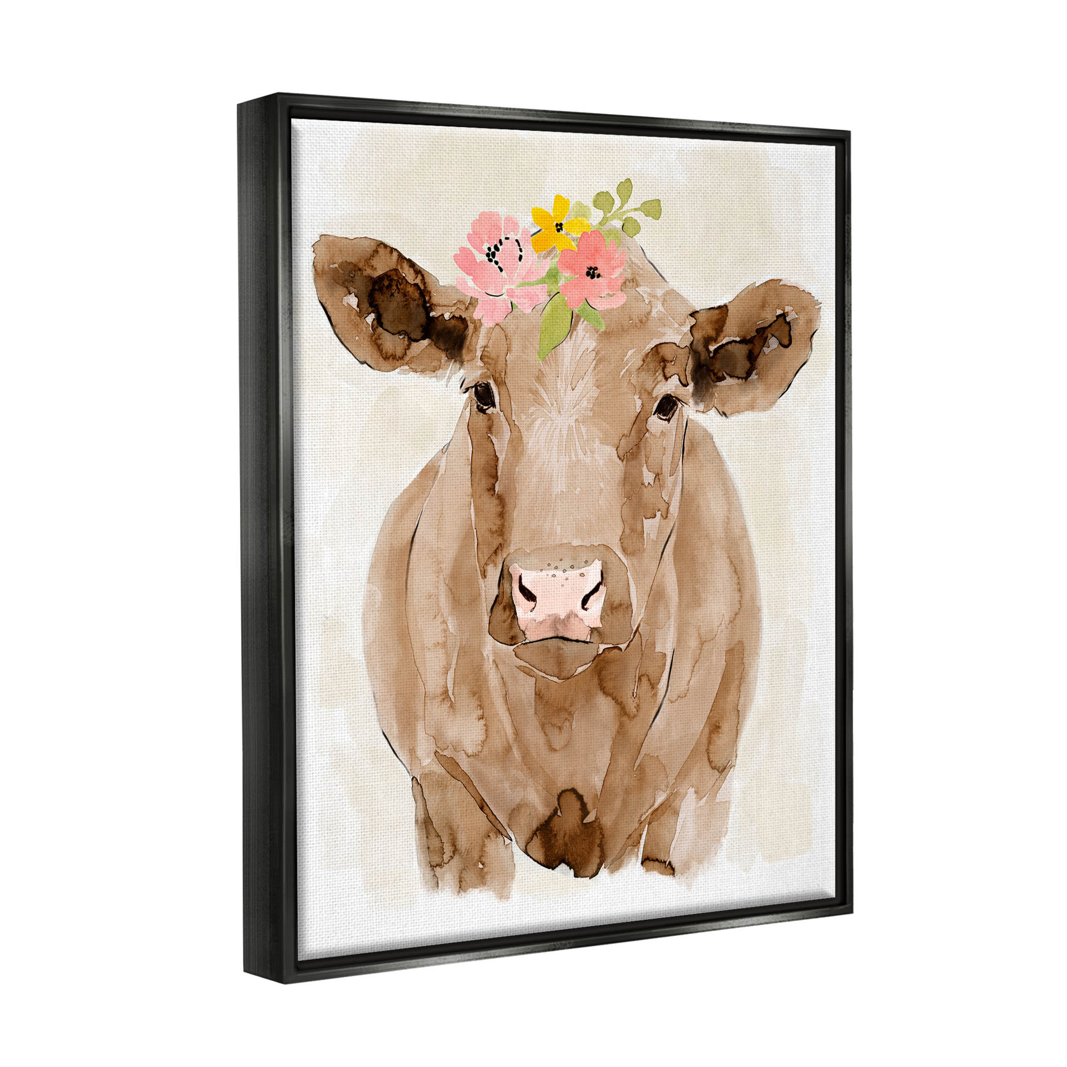 August Grove® Delicate Blooms Cow - Floater Frame Graphic Art on Canvas ...