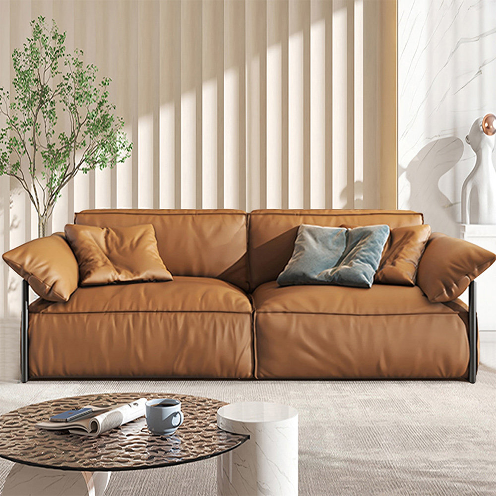 Awning Specs 78.74" Brown Genuine Leather Modular Sofa cushion couch ...