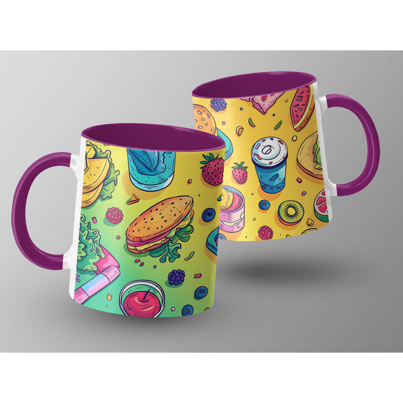East Urban Home Set of 4 Kids Drawing Style 11oz Accent Mugs – White ...