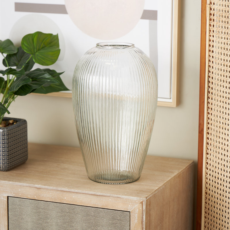 Birch Lane™ Perry Glass Short Round Ribbed Vase | Wayfair