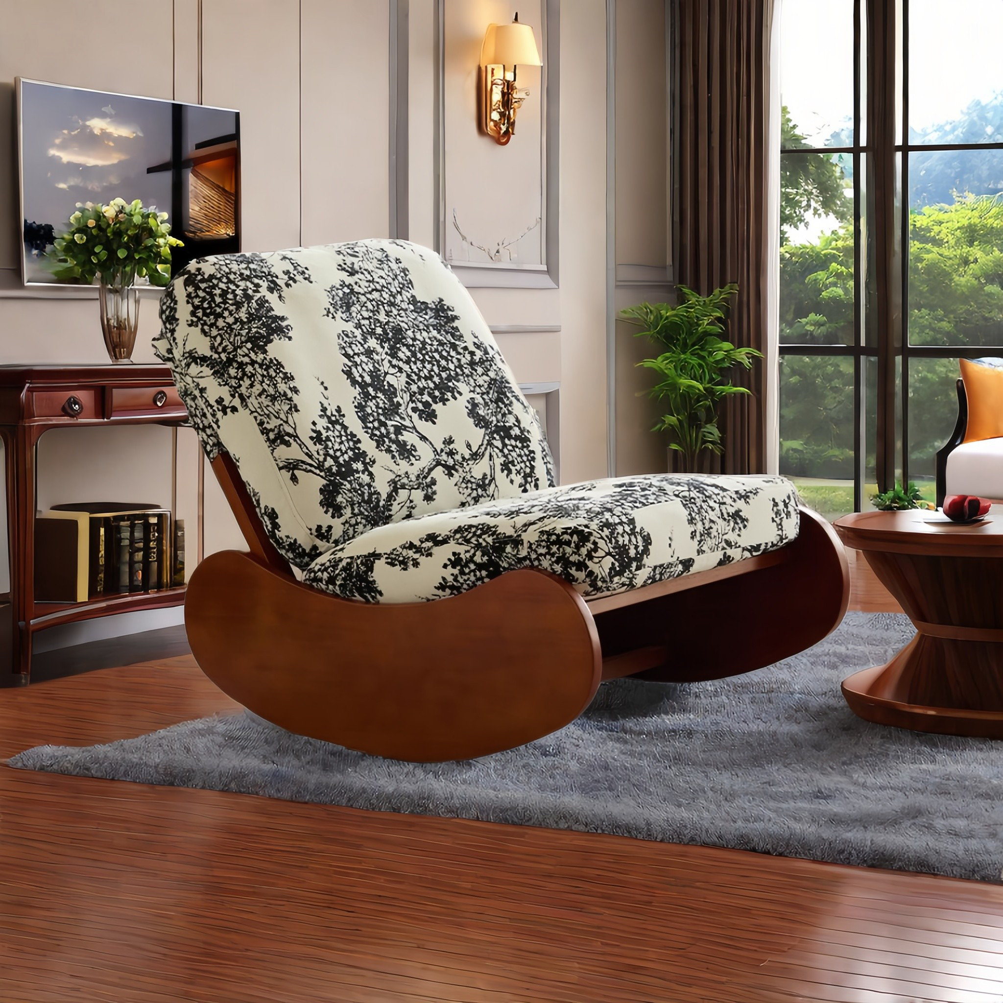 VIBORZ Modern Upholstered Solid Wood Rocking Chair Solid Wood Rocking ...