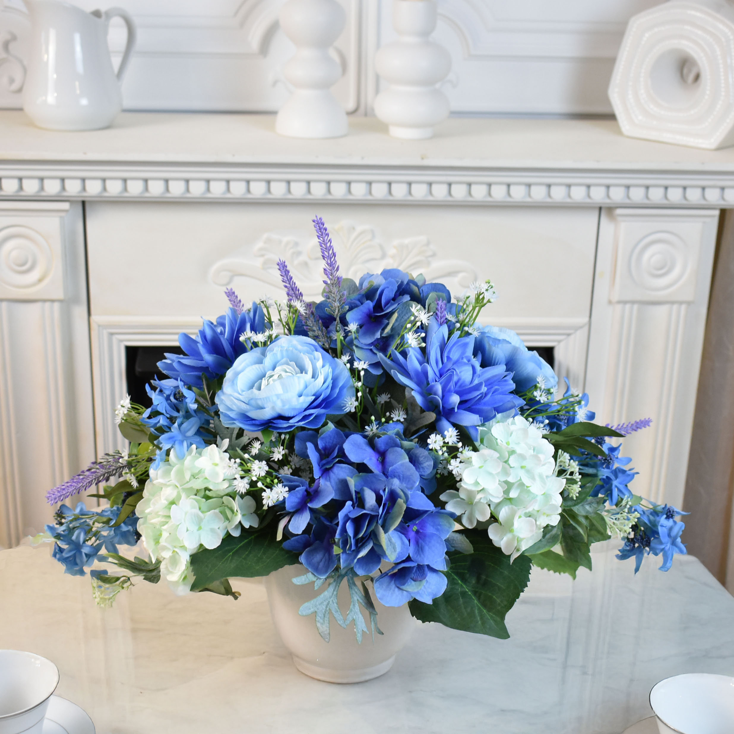 Primrue Vibrant Blue Silk Flower Arragnement with Hydrnageas and ...