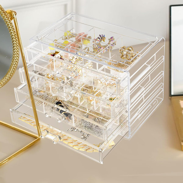 Rebrilliant Acrylic Jewelry Box, 72 Grids Clear Jewelry Organizer With ...