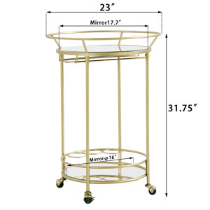 Everly Quinn Round Gold Rolling Bar Cart Wine Rack and Lockable Casters ...