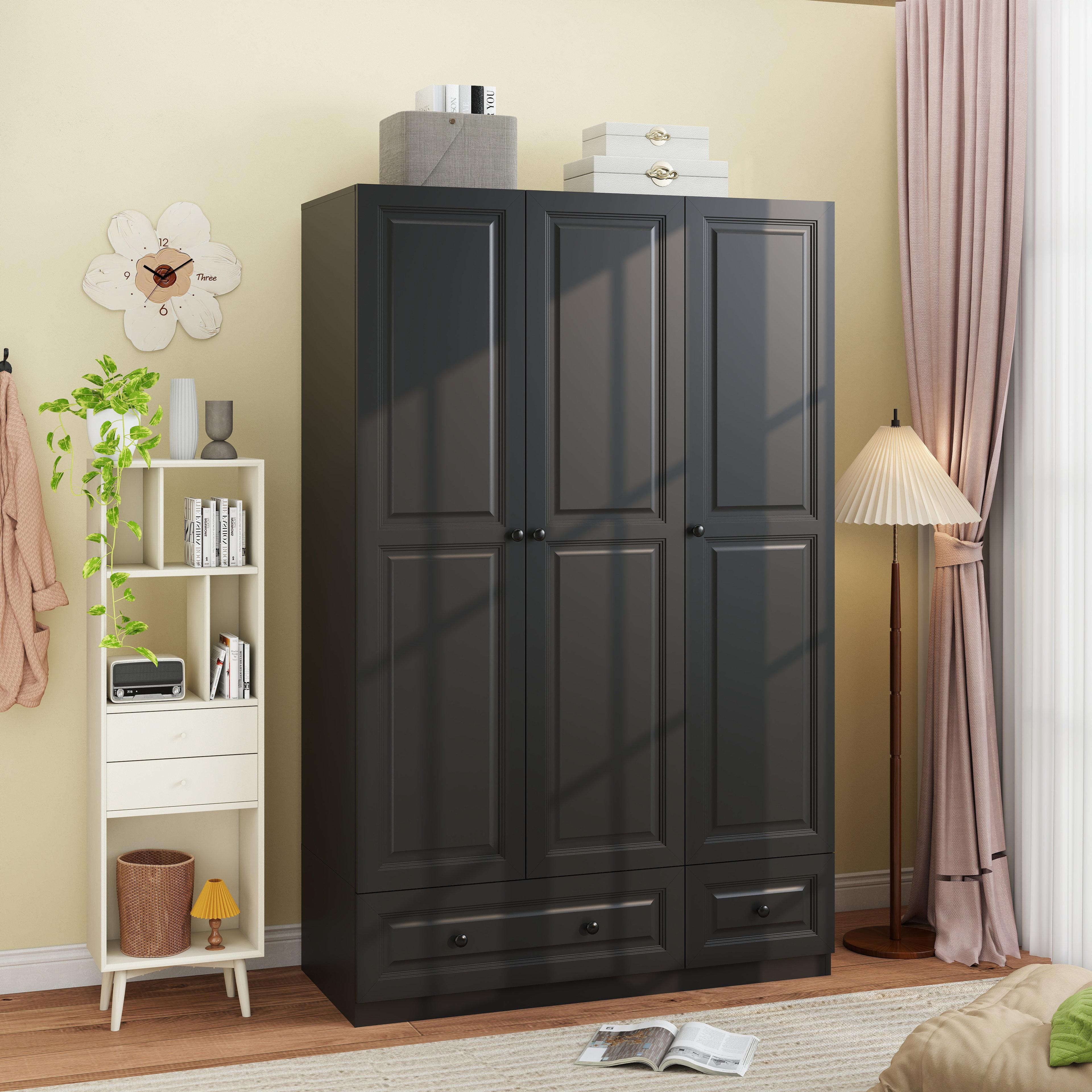 Lark Manor™ Bedroom Armoire Wardrobe Closet with Drawers:74" Wood ...