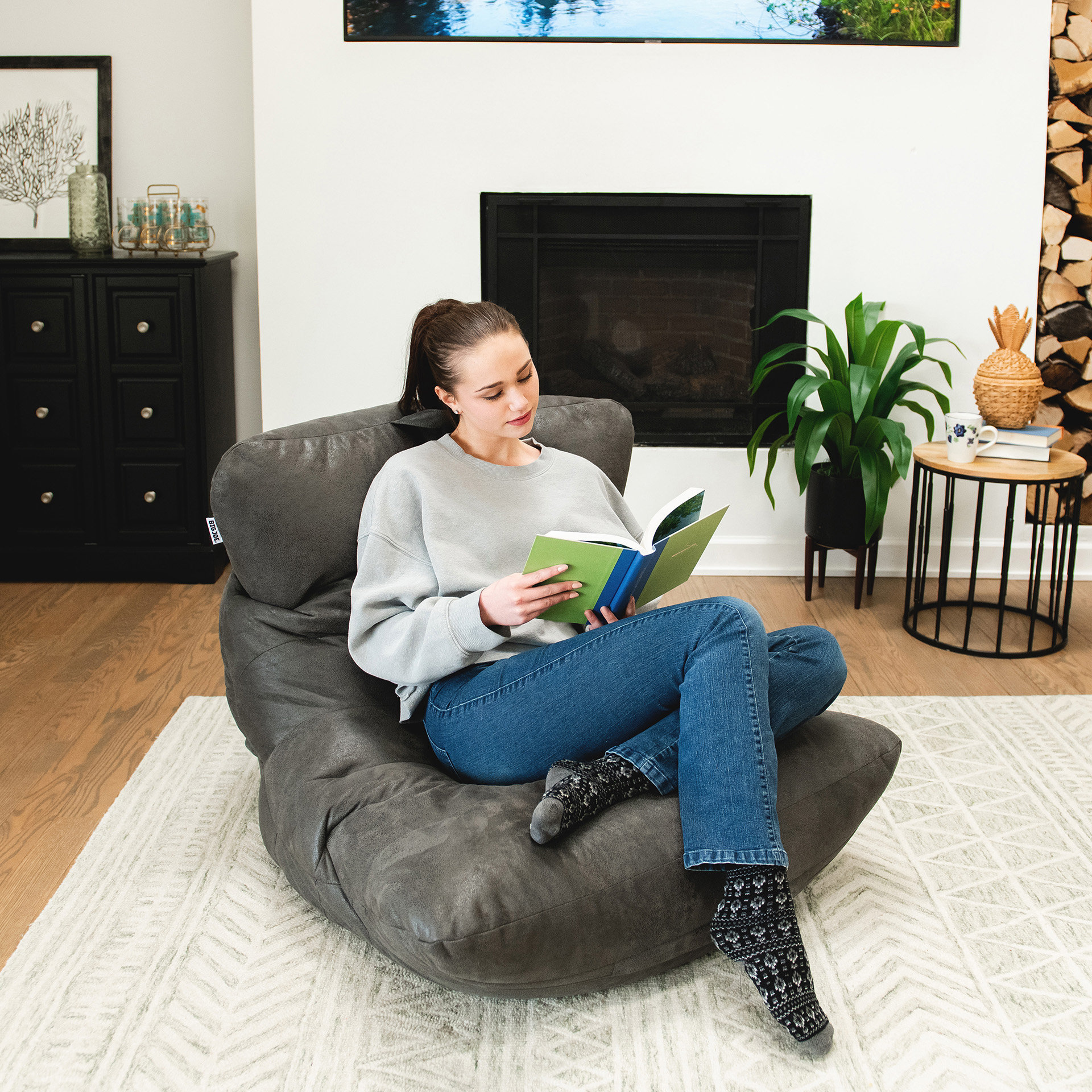 Big Joe Roma Bean Bag Chair, Shadow Graphite Vintage Suede, 3 Feet ...