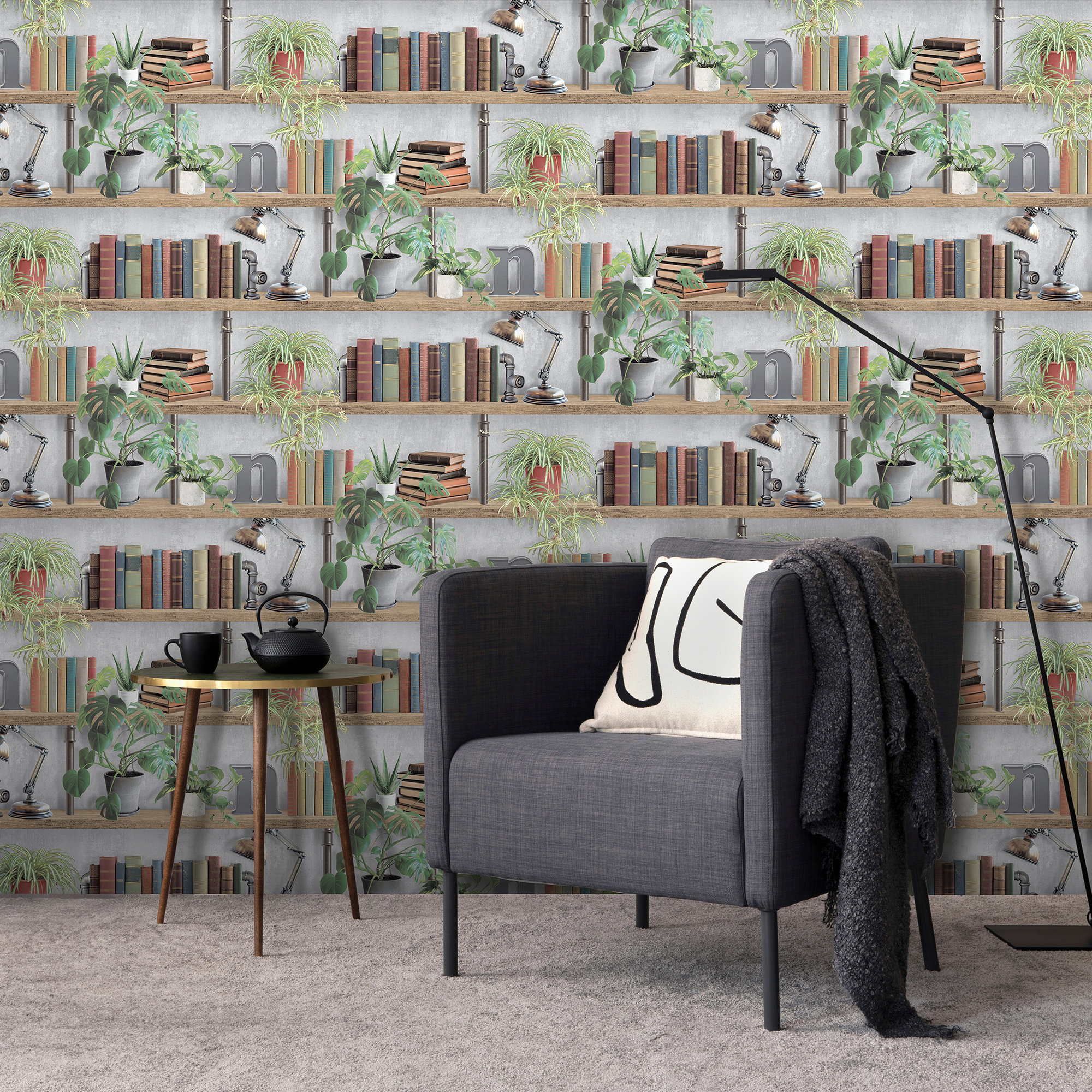 Trent Austin Design® Industrial Book Nook Wallpaper | Wayfair