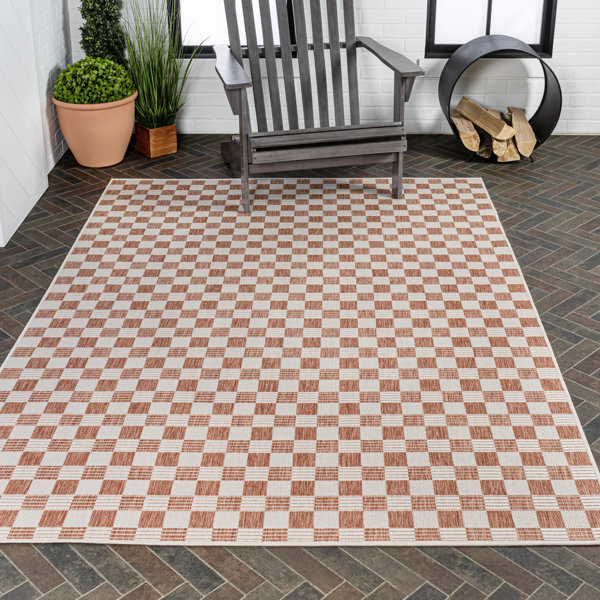 Union Rustic Aimee Traditional Cottage Checkerboard Salmon/Cream Indoor ...